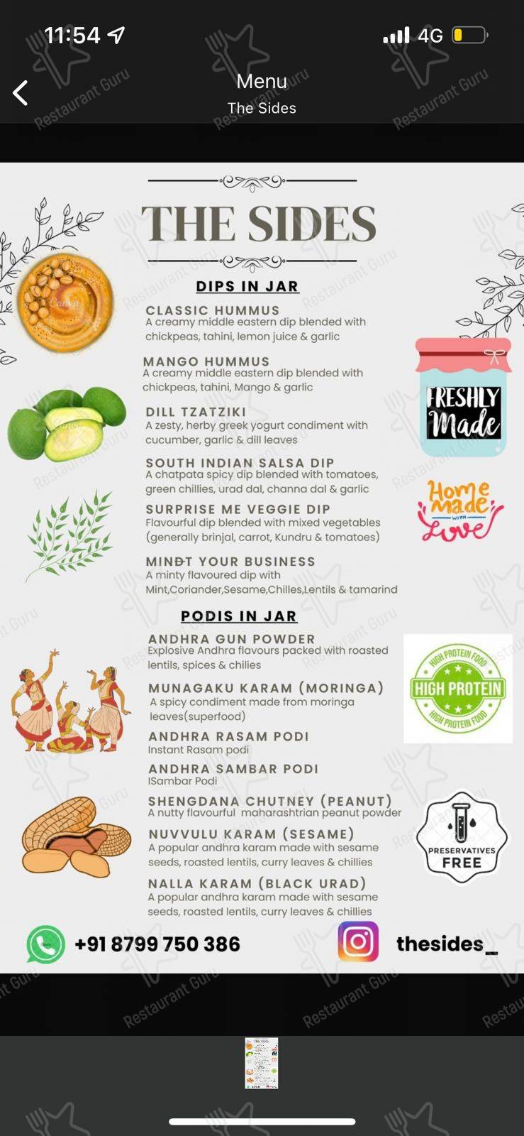 Menu at The Sides - Home made South indian Spicy powders & Fresh Dips ...