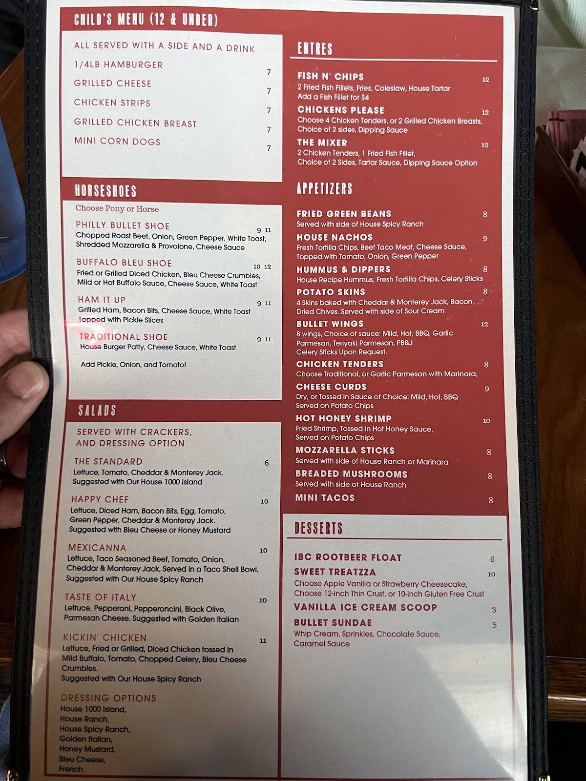 Menu at The Silver Bullet pub & bar, East Peoria