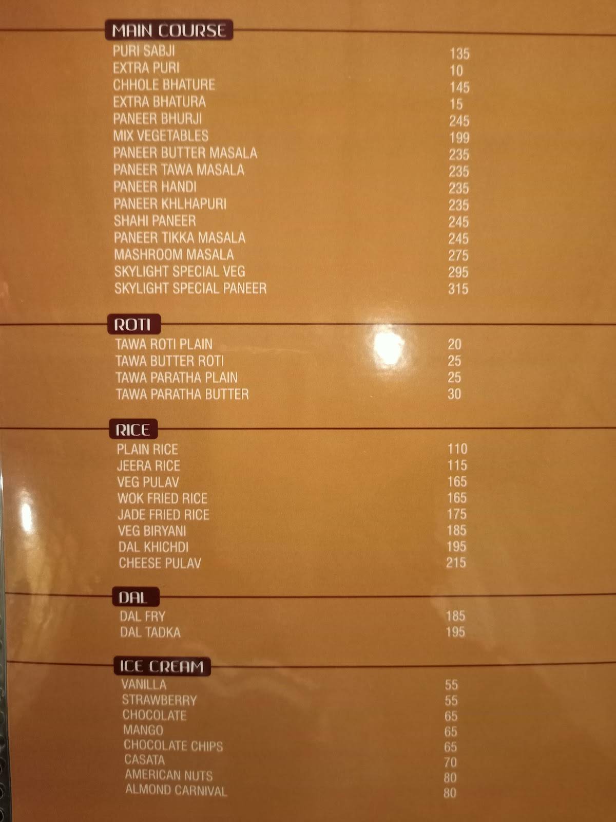 Menu at The Skylight Cafe, Ahmedabad