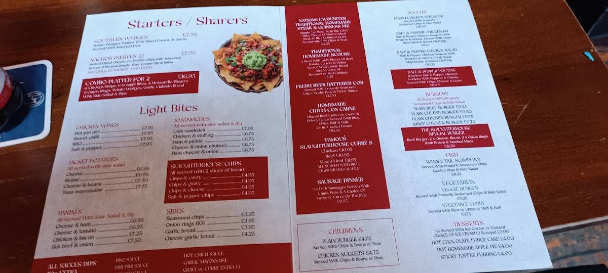 Menu at The Slaughter House pub & bar, Liverpool, 13-15 Fenwick St