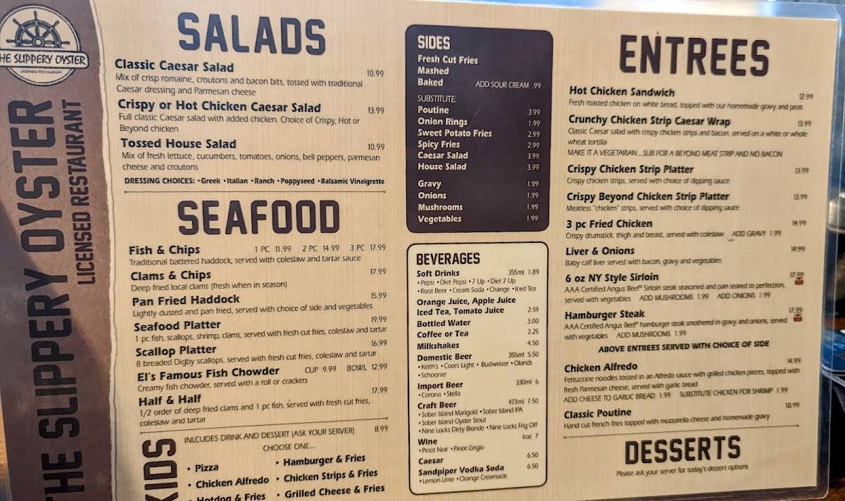 Menu at The Slippery Oyster Licensed Restaurant, Sheet Harbour