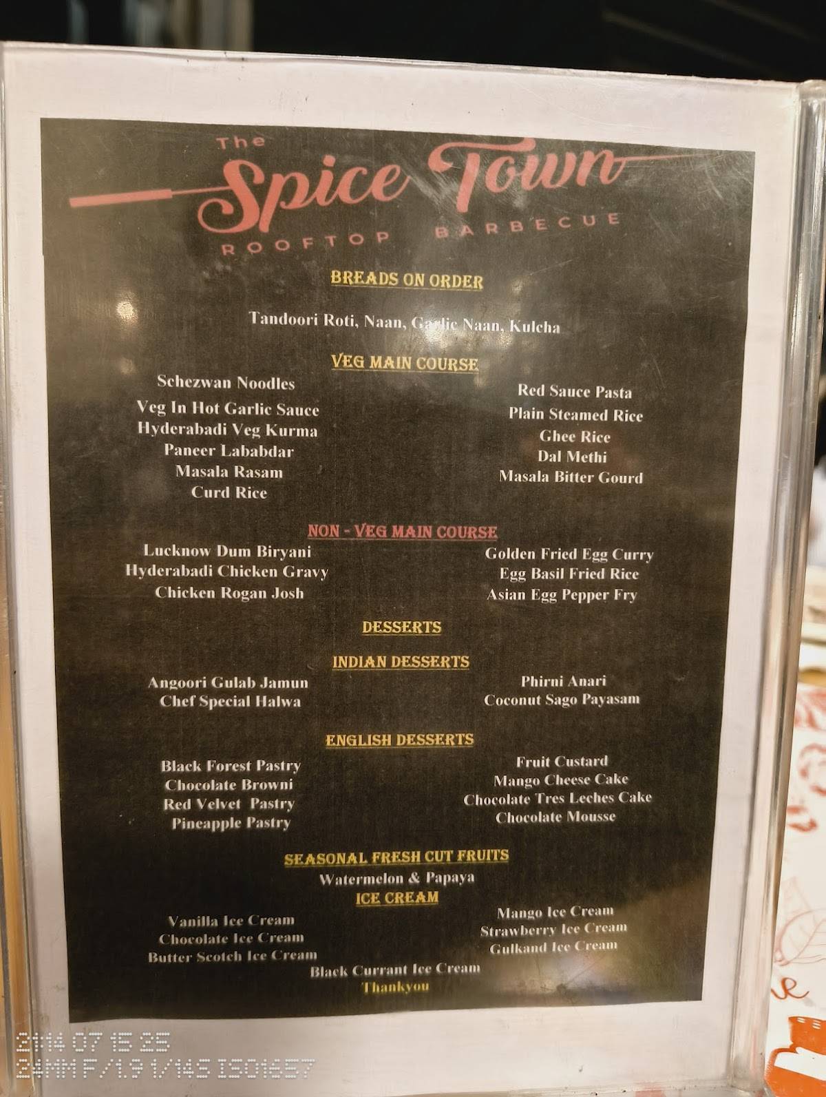 Menu at The Spice Town, Bengaluru