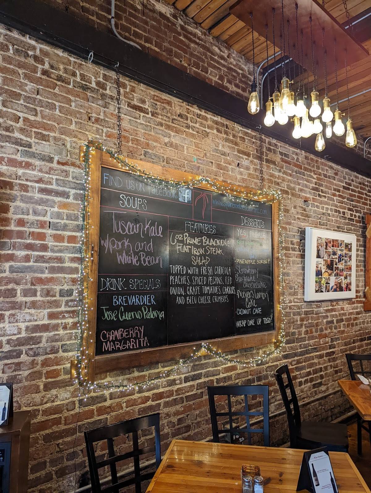 Menu at The Square Root restaurant, Brevard