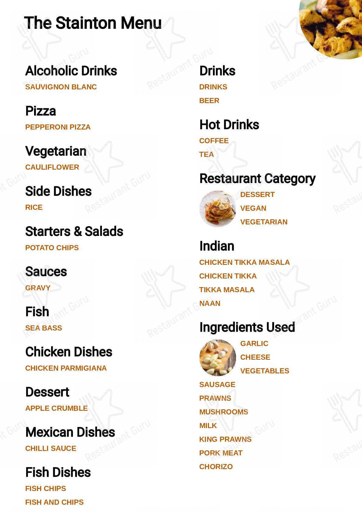 Menu at The Stainton pub & bar, Middlesbrough