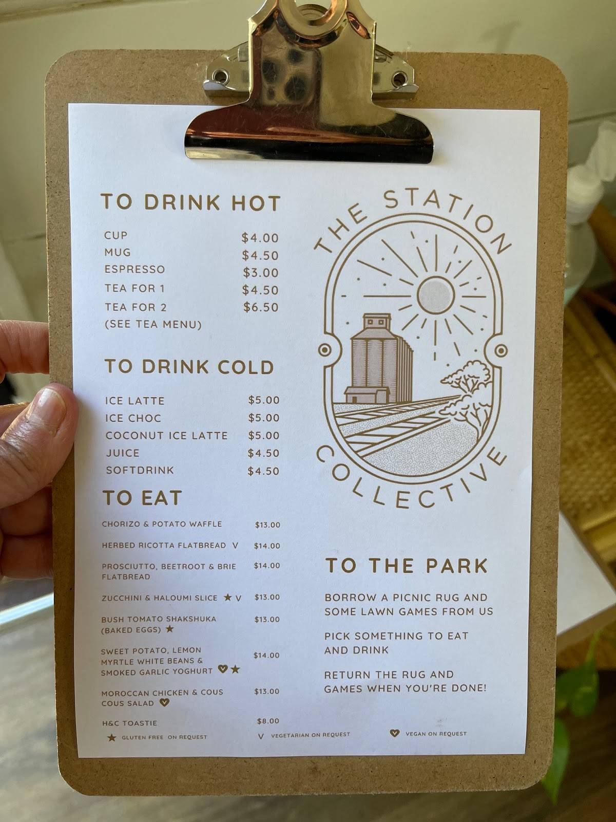 Menu at The Station Collective cafe, Coolamon