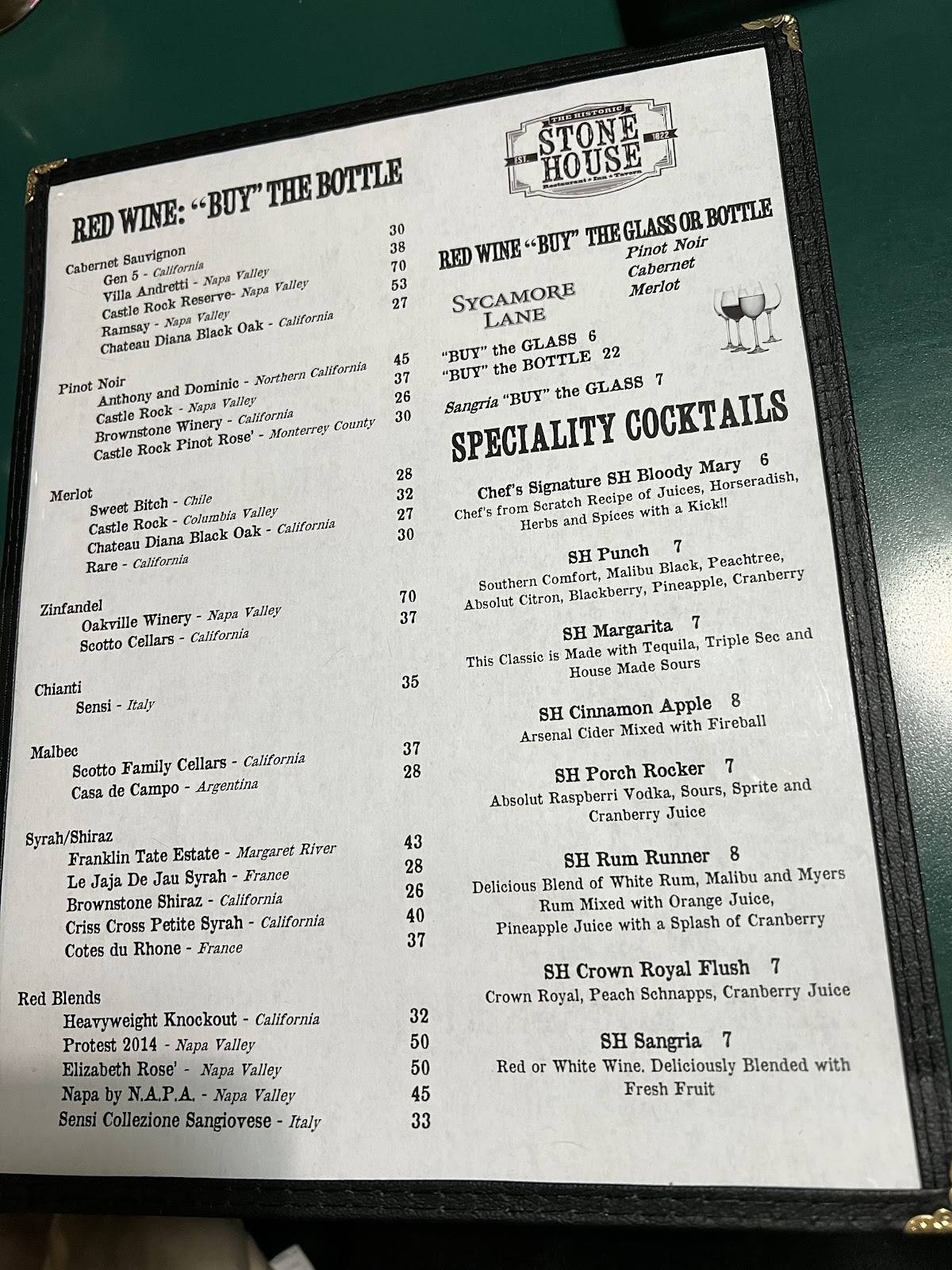 Menu at The Stone House Restaurant and Country Inn, Chalkhill