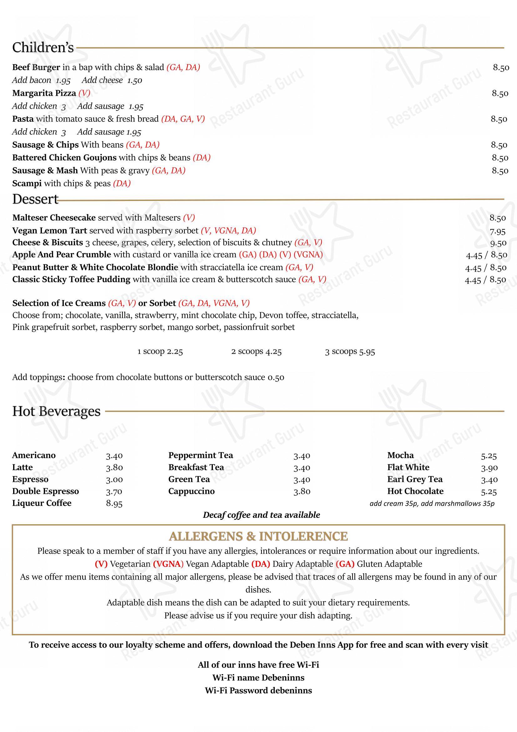 Menu at The Swan pub & bar, Ipswich, Westerfield Rd