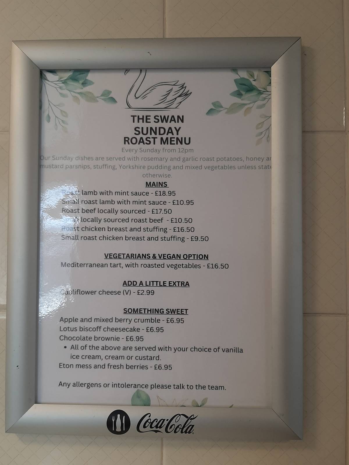 Menu at The Swan pub & bar, Edenbridge