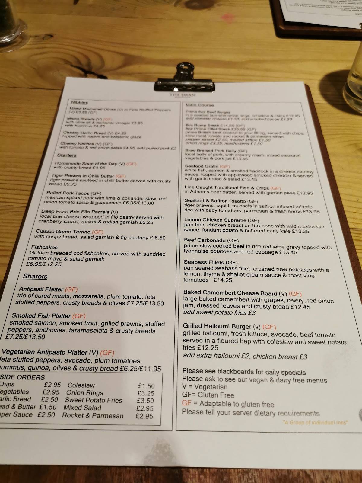 Menu at The Swan pub & bar, Ipswich, Westerfield Rd
