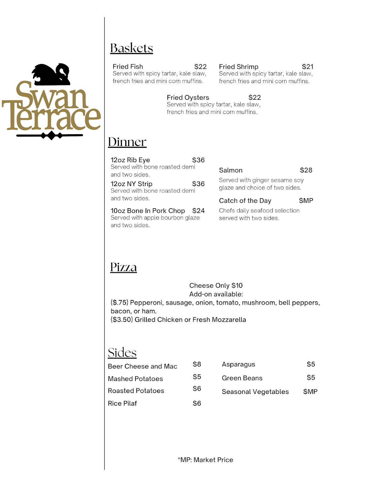Menu at The Swan Terrace restaurant, Virginia Beach