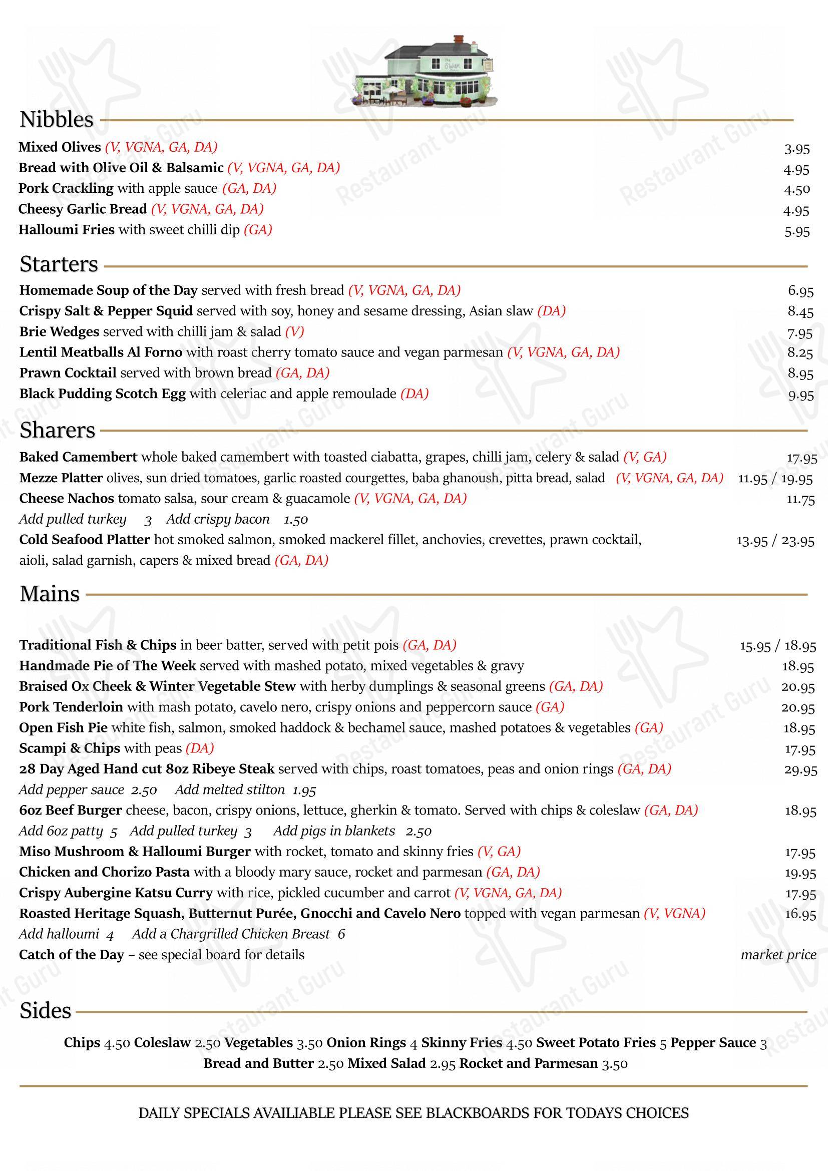 Menu at The Swan pub & bar, Ipswich, Westerfield Rd