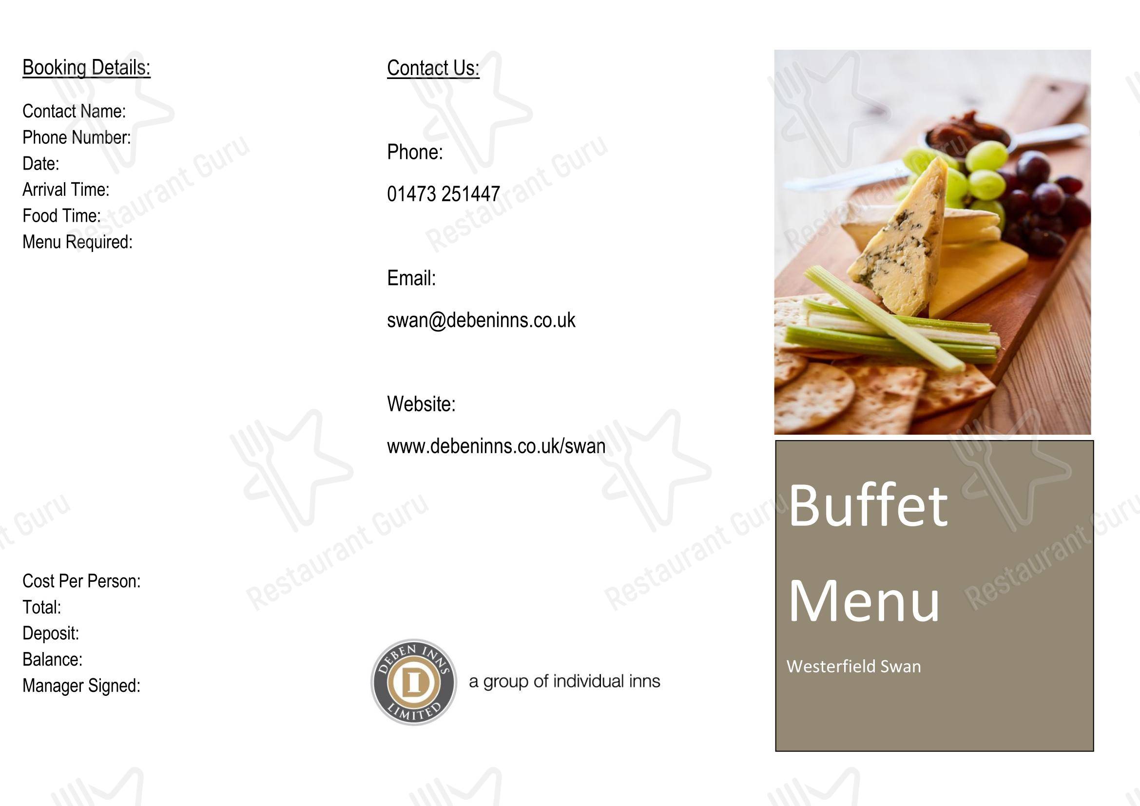 Menu at The Swan pub & bar, Ipswich, Westerfield Rd