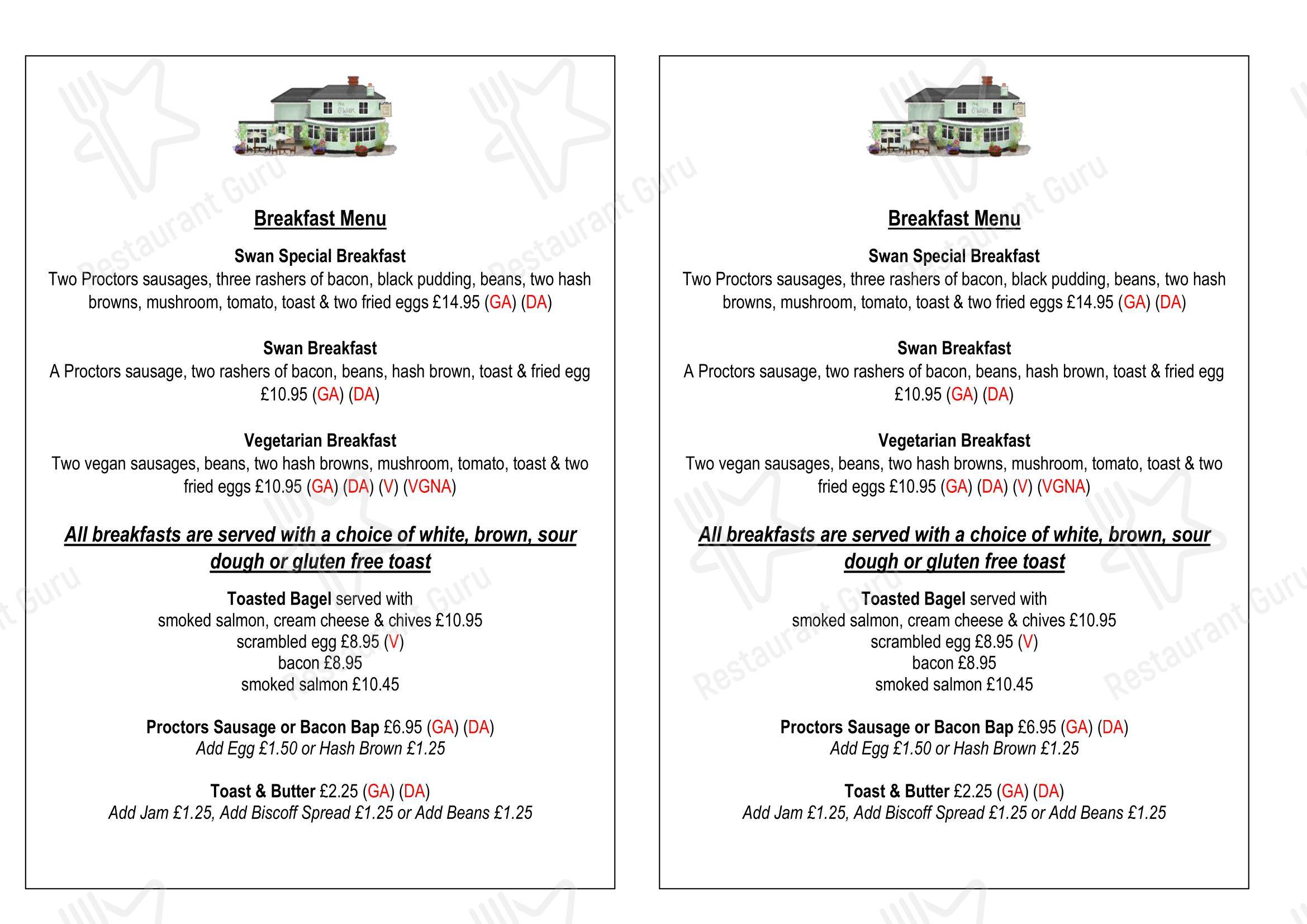 Menu at The Swan pub & bar, Ipswich, Westerfield Rd