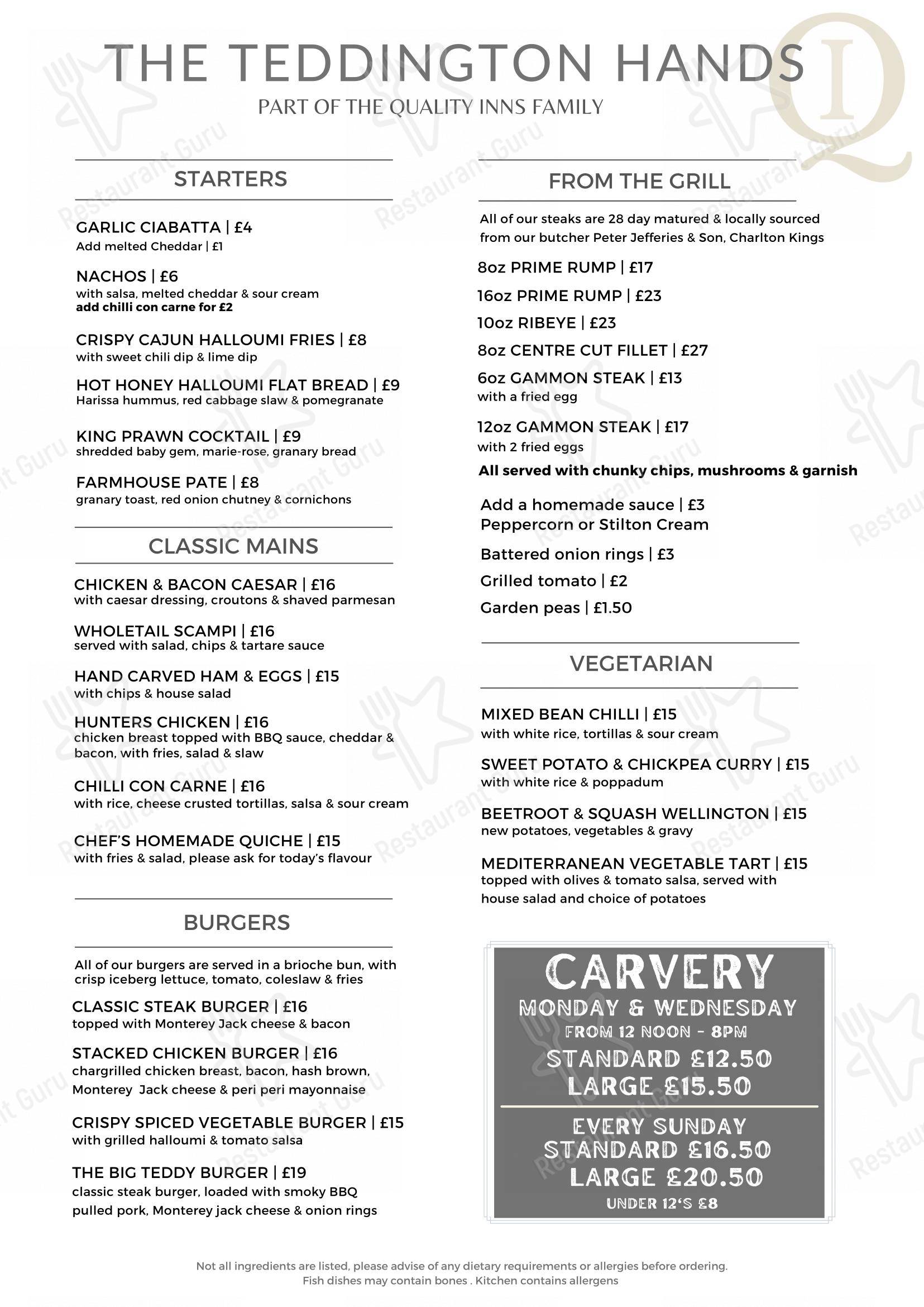 Menu at The Teddington Hands Inn pub & bar, Teddington