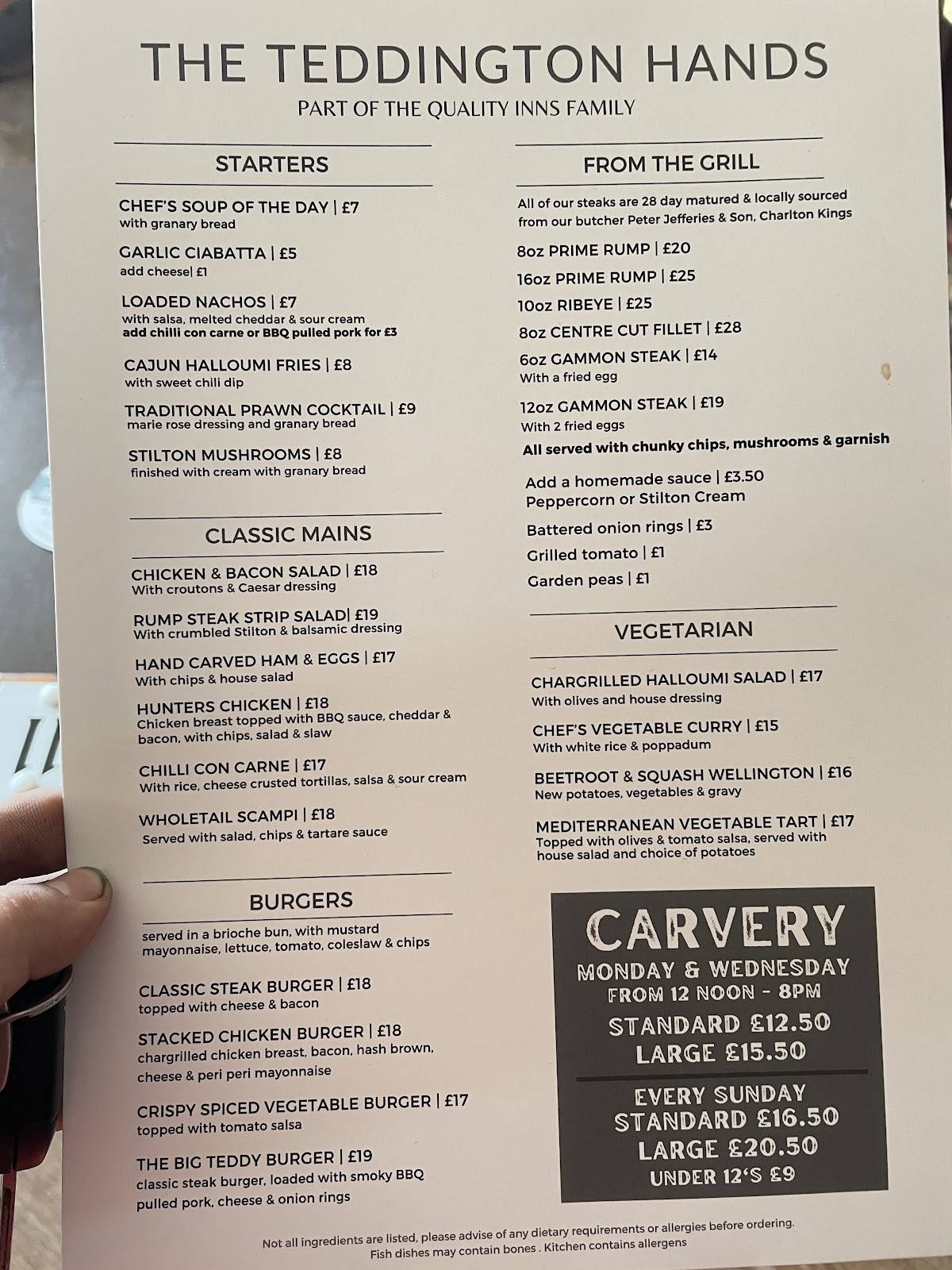 Menu at The Teddington Hands Inn pub & bar, Teddington