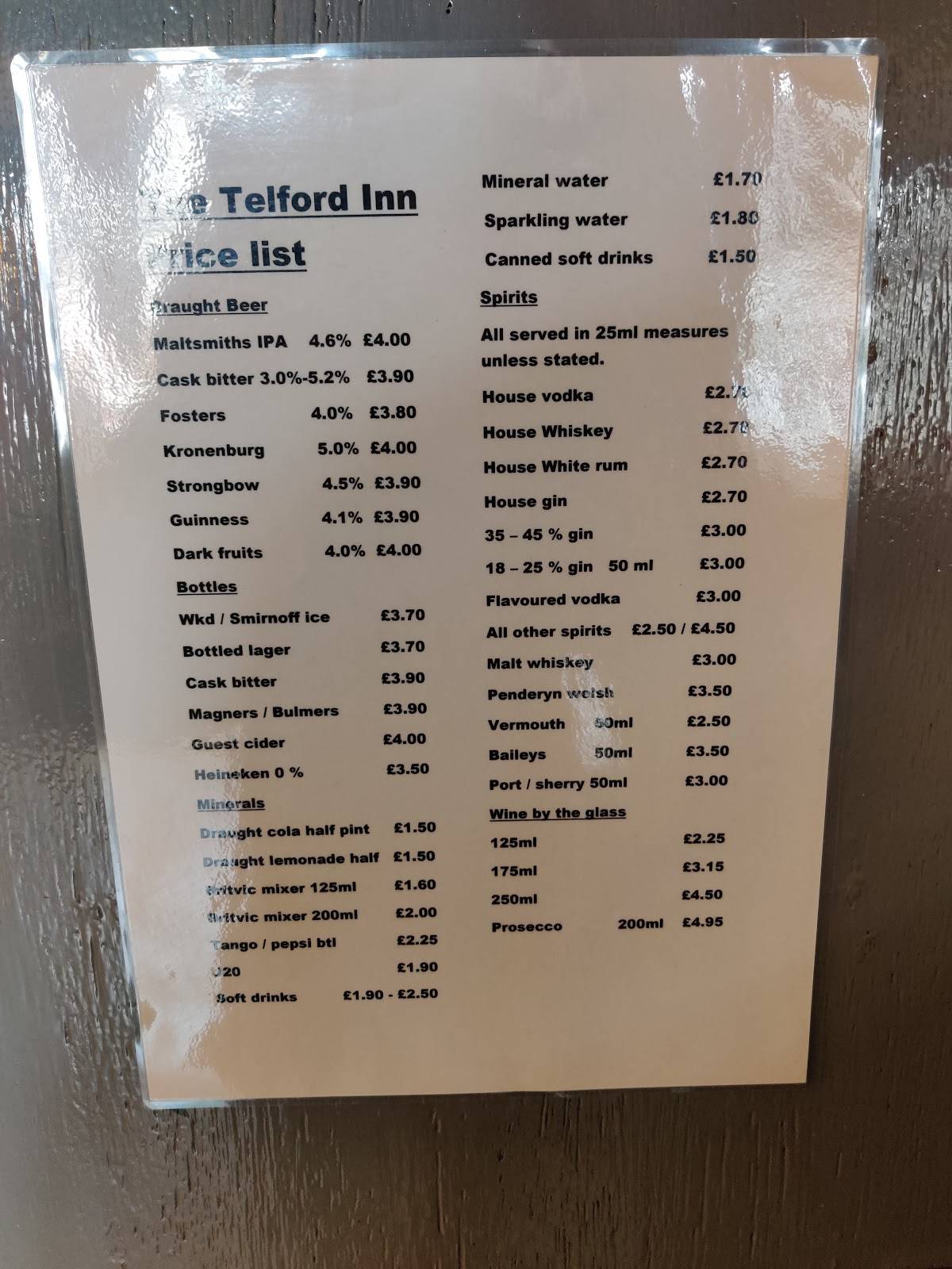 Menu at The Telford Inn pub & bar, Llangollen