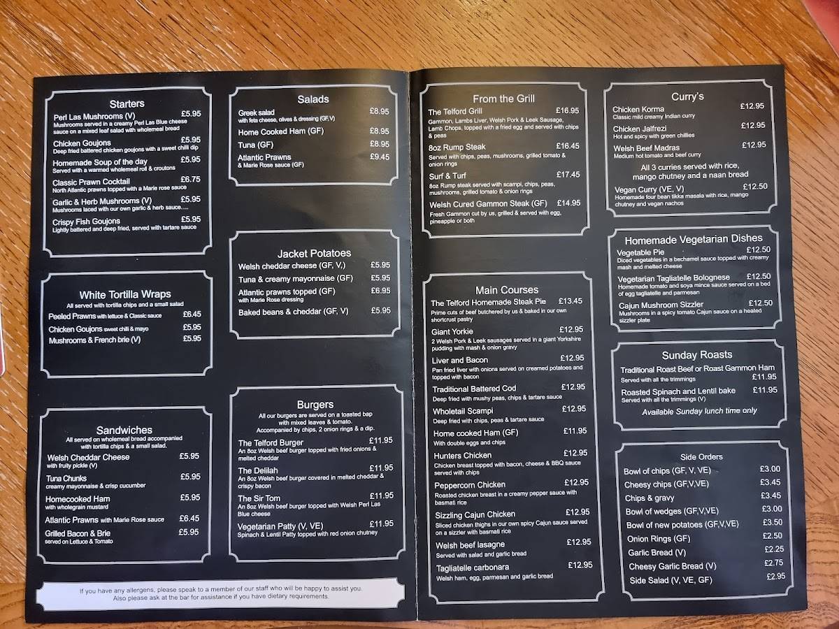 Menu at The Telford Inn pub & bar, Llangollen