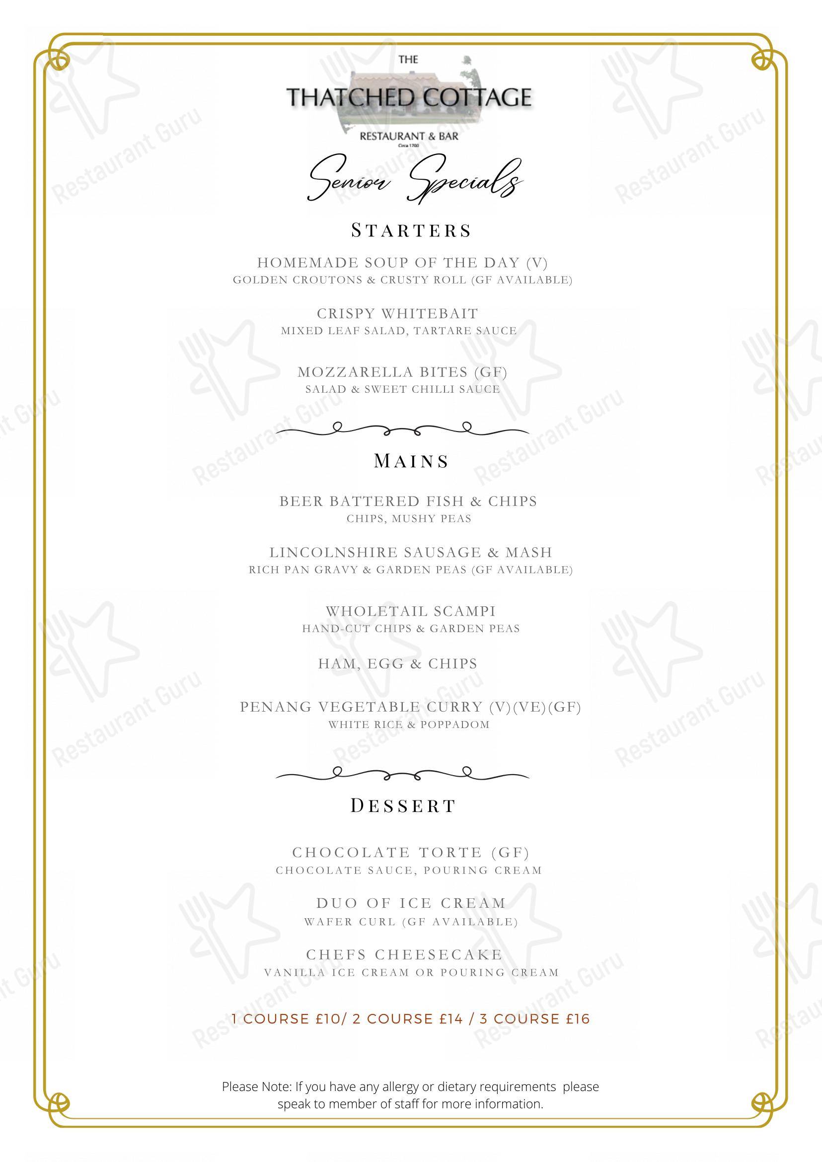 Menu at The Thatched Cottage Restaurant, Sutterton