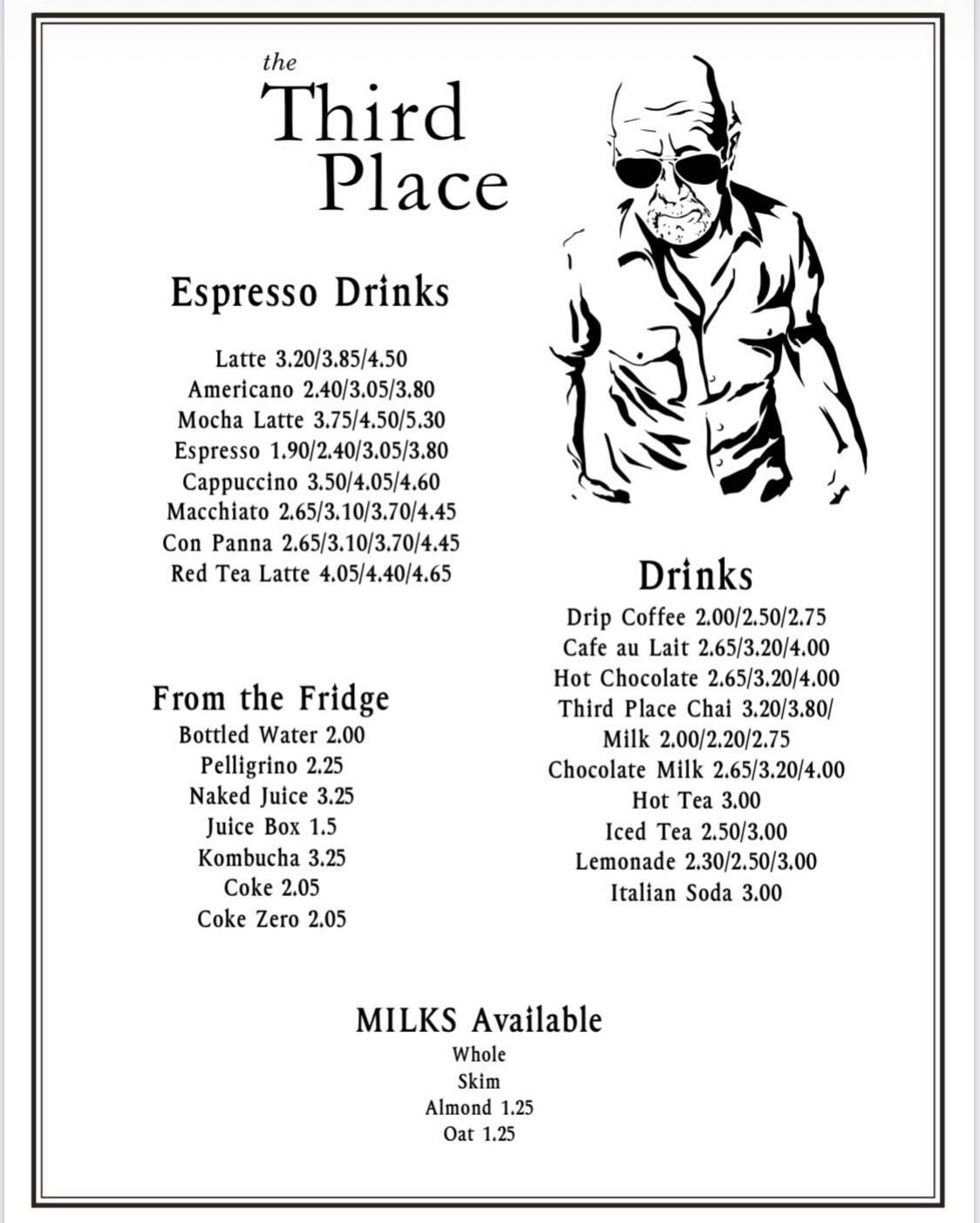 Menu at The Third Place Coffee Shop cafe, Raleigh