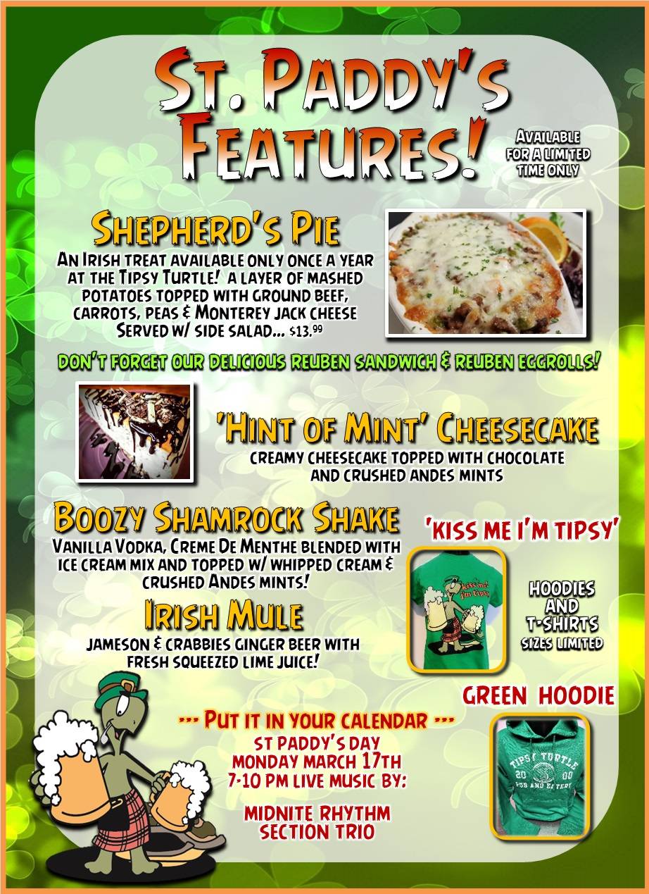 Menu at The Tipsy Turtle Market St Pub, Pittston