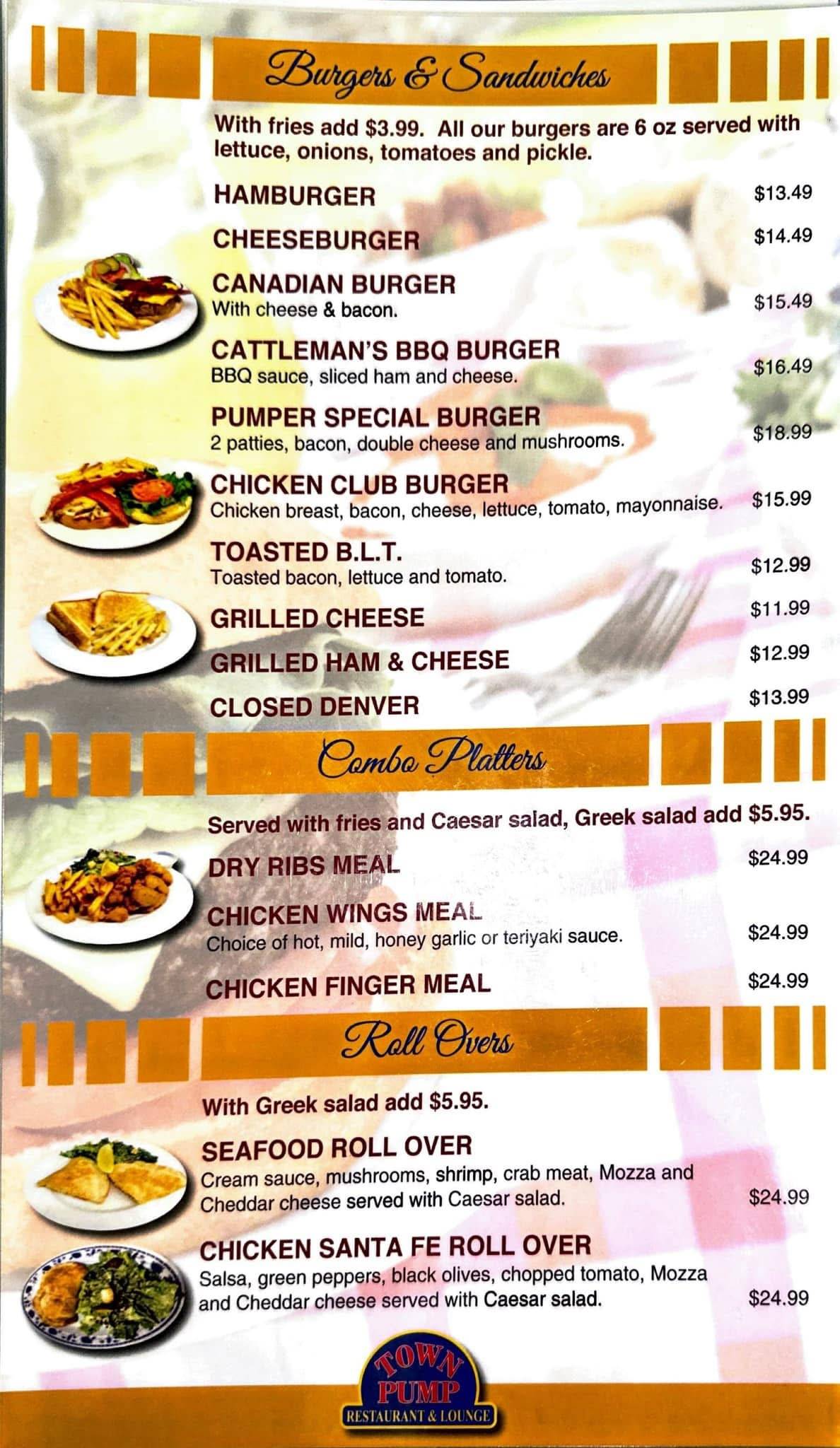 Menu at The Town Pump Restaurant and Lounge, Stettler, 50 Ave