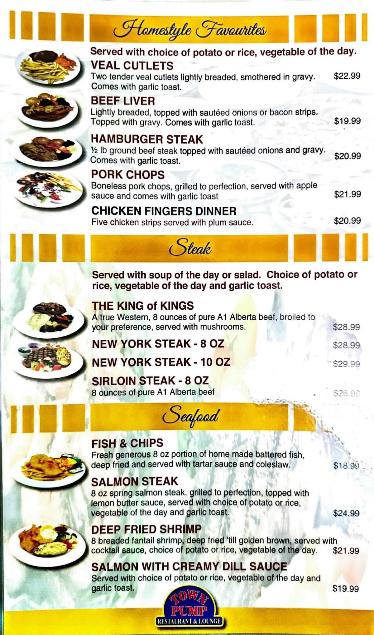 Menu at The Town Pump Restaurant and Lounge, Stettler, 50 Ave