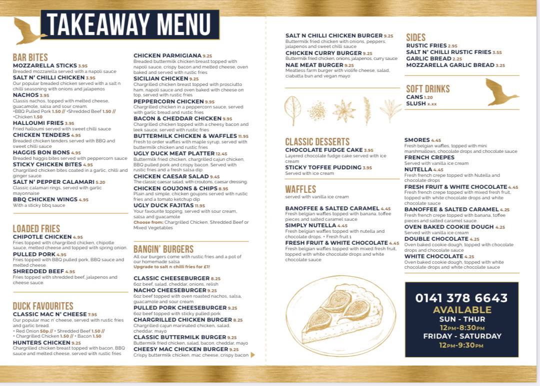 Menu at The Ugly Duck pub & bar, Paisley