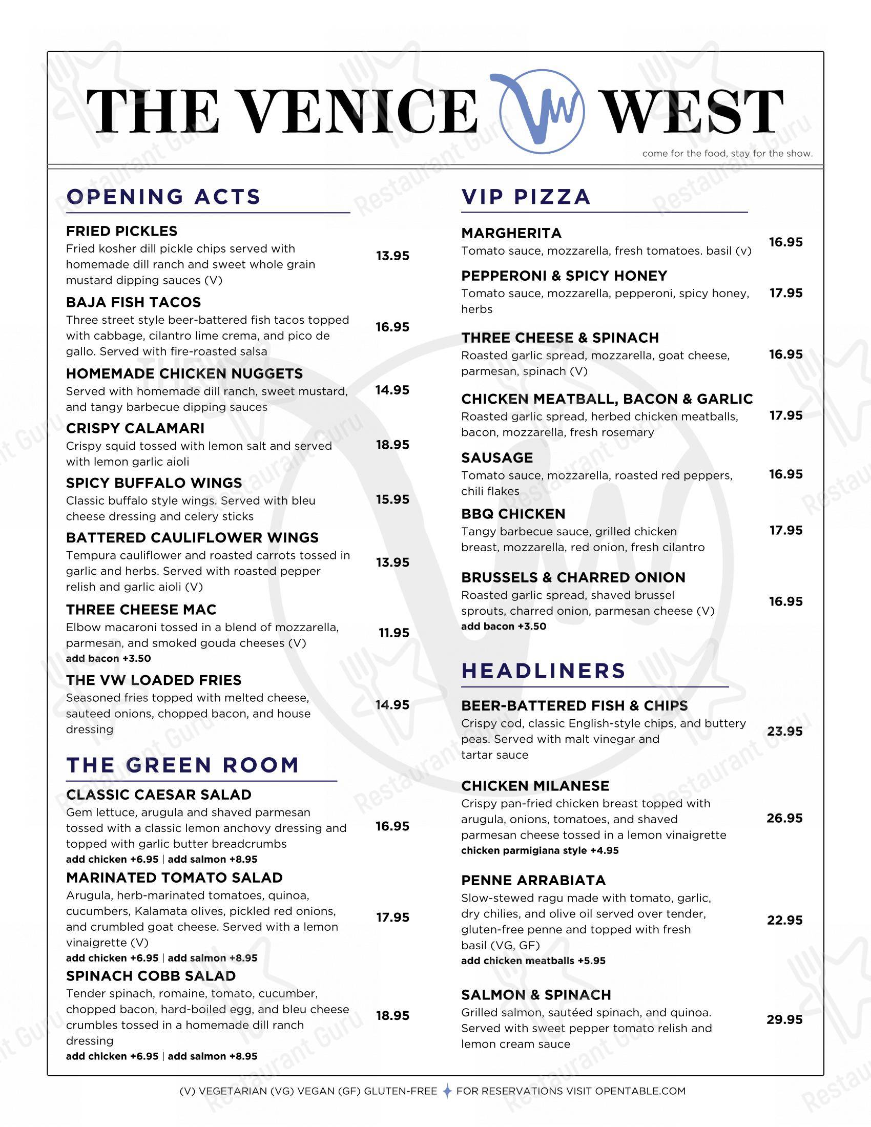 Menu at The Venice West pub & bar, Culver City