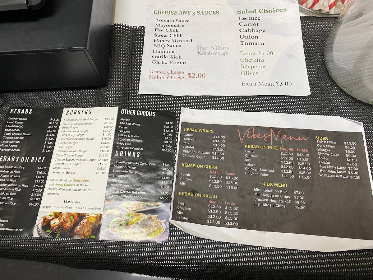 Menu at The Vibes Coffee & Gourmet Takeaways restaurant, Auckland