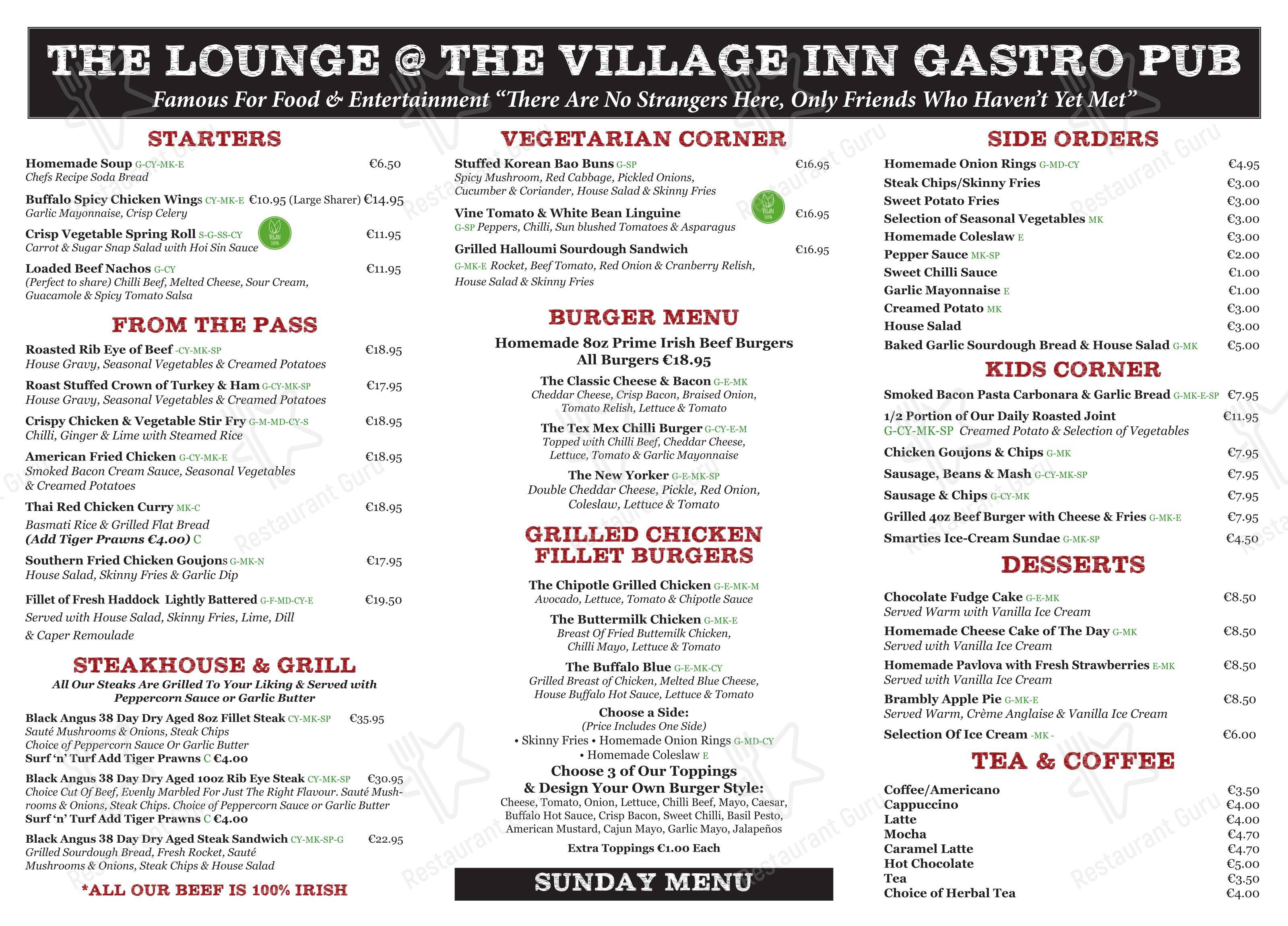 Menu at The Village Inn Pub, Celbridge