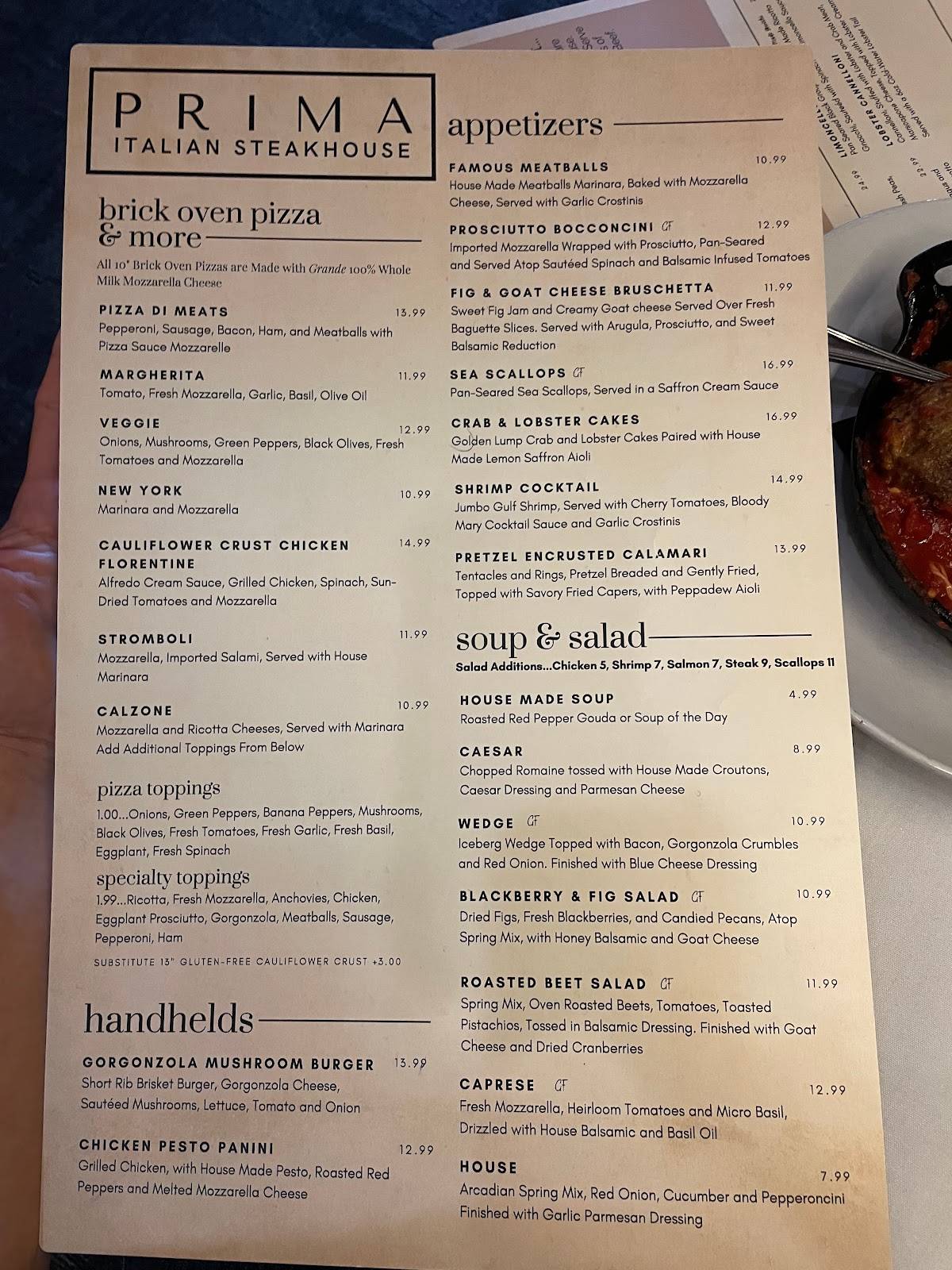 Menu at Prima Italian Steakhouse, The Villages