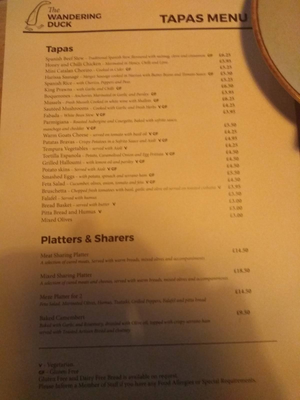 Menu at The Wandering Duck pub & bar, Darlington