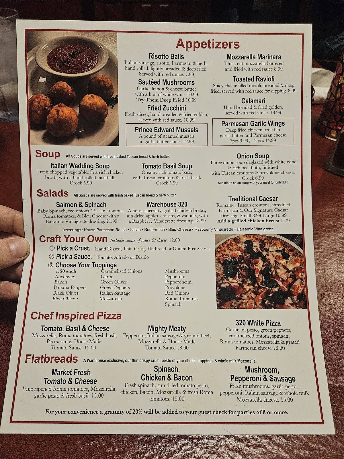 Menu at The Warehouse Delaware restaurant, Delaware