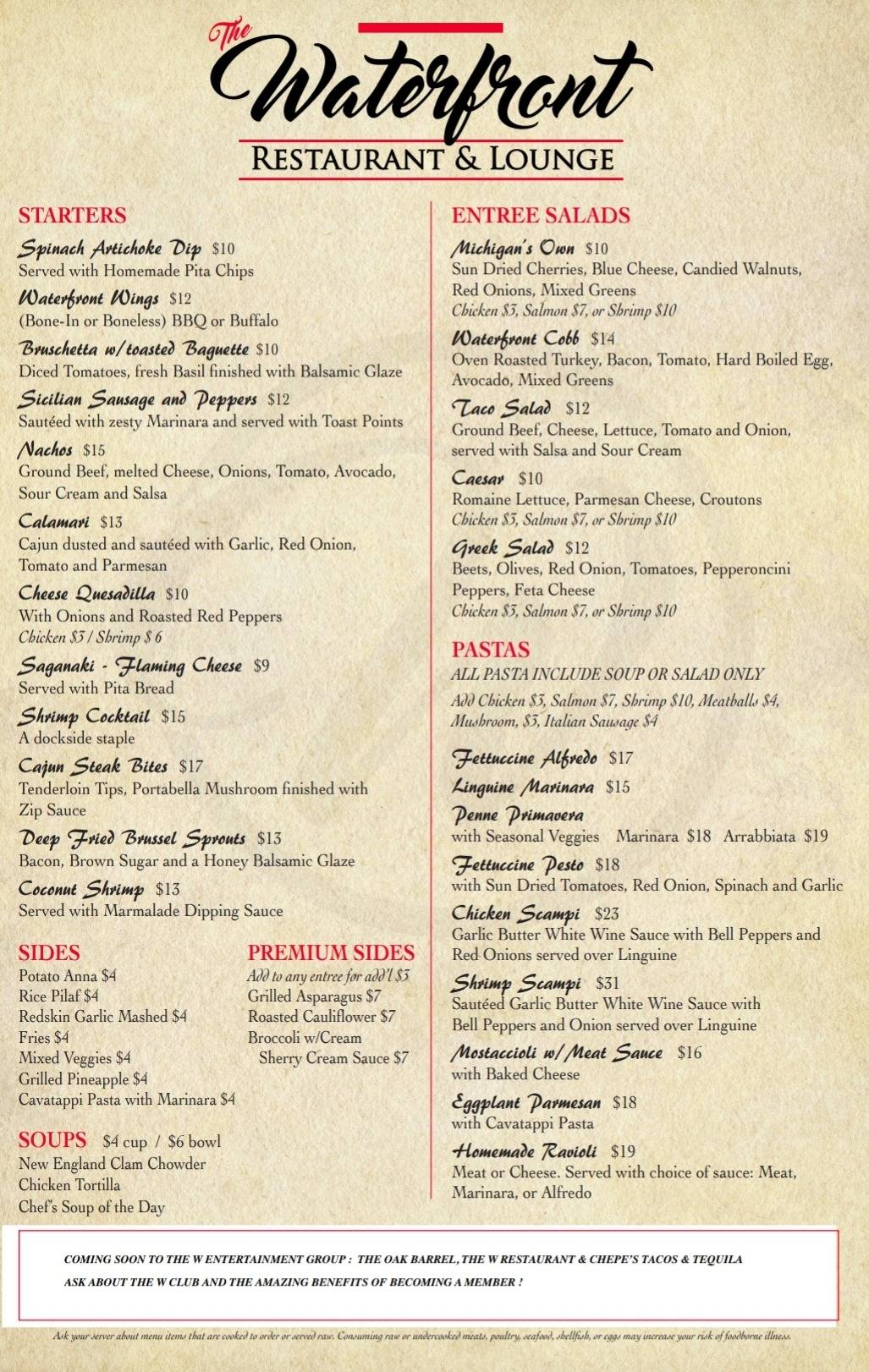 Menu at The Waterfront Wyandotte restaurant, Wyandotte