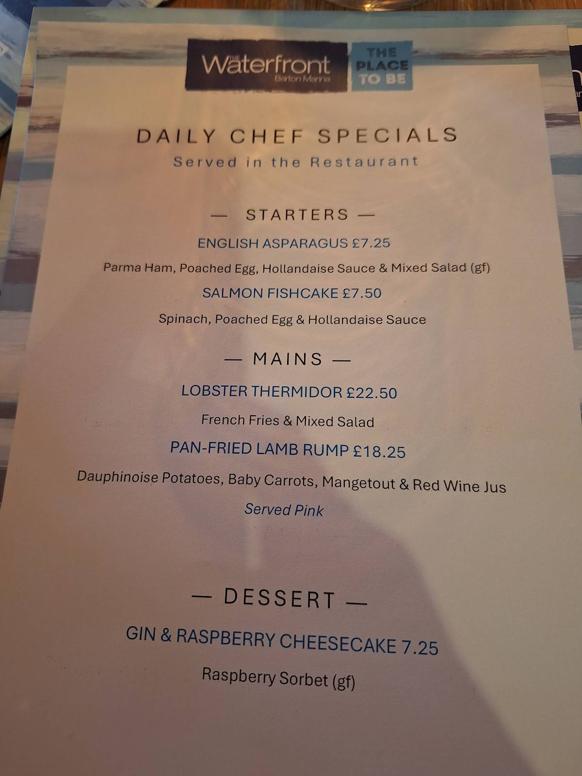 Menu at The Waterfront pub & bar, Burton upon Trent
