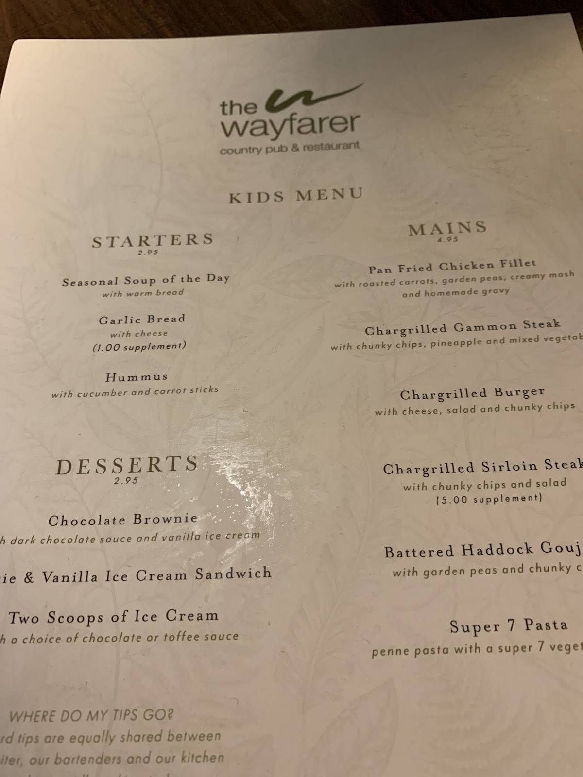 Menu at The Wayfarer pub & bar, Stone