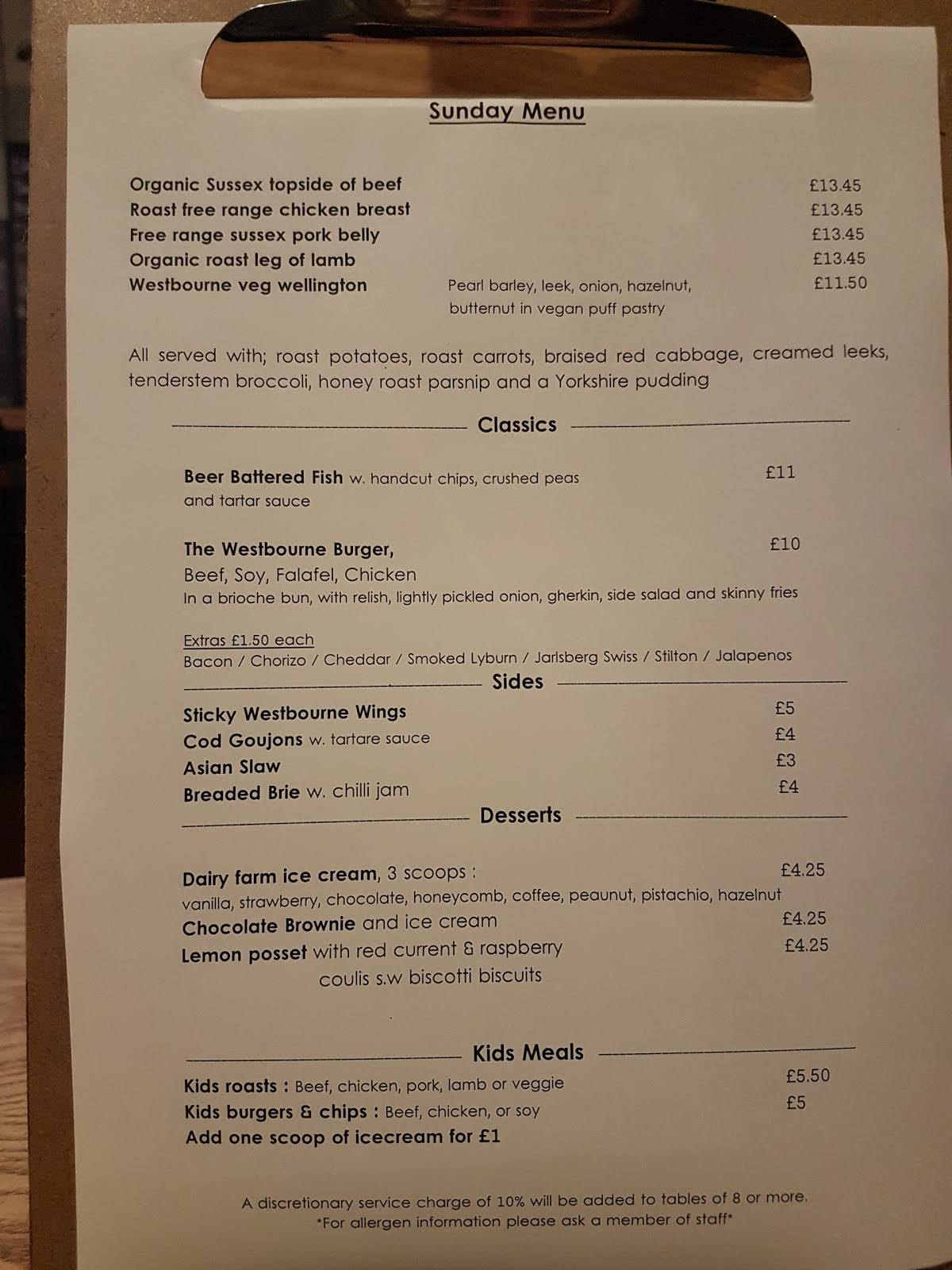 Menu at The Westbourne pub & bar, Hove