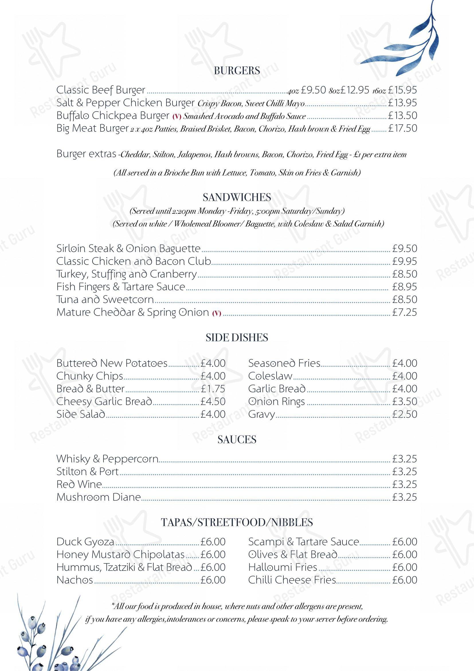 Menu at The Wheatsheaf pub & bar, Leyland