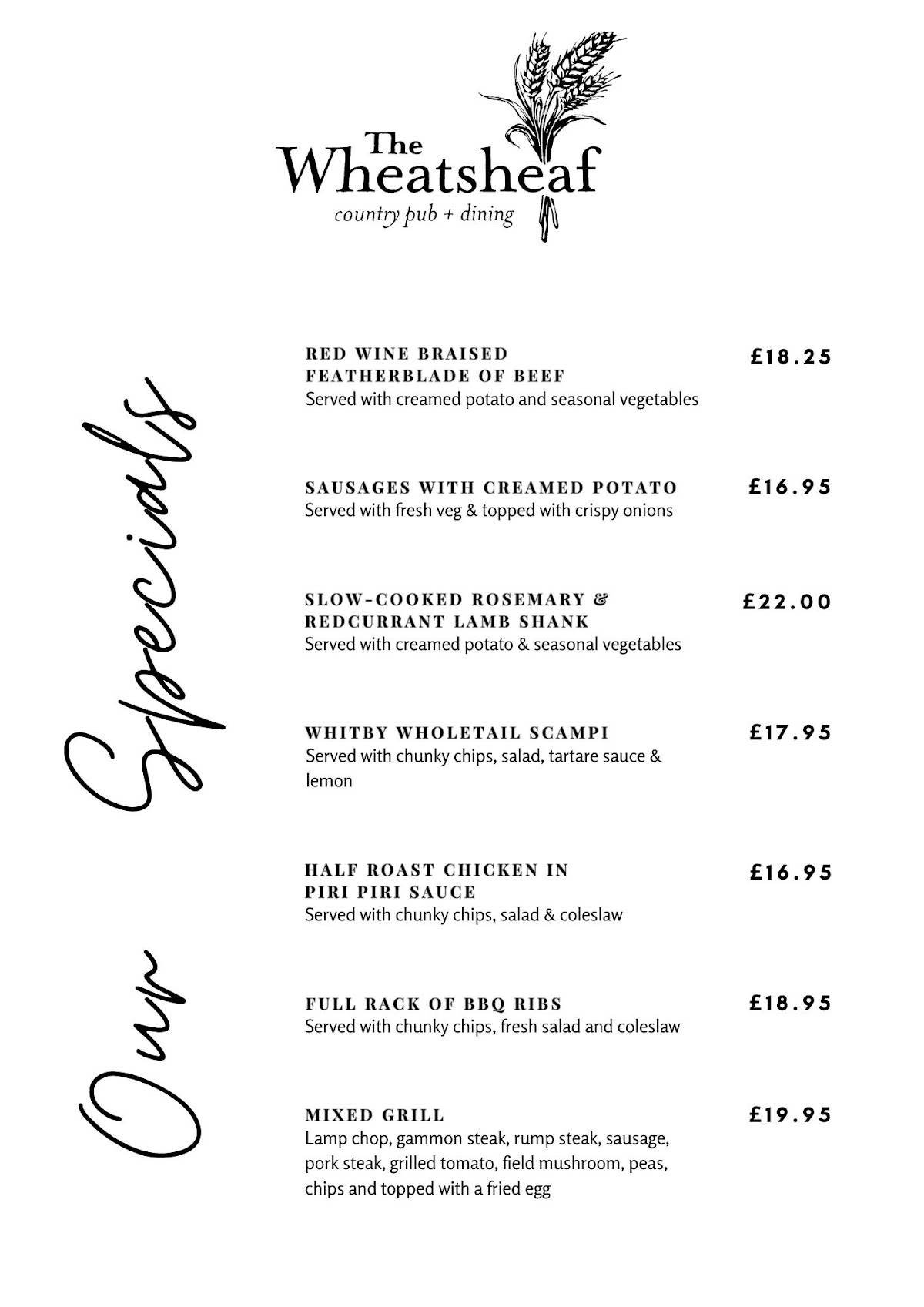 Menu at The Wheatsheaf pub & bar, Romsey