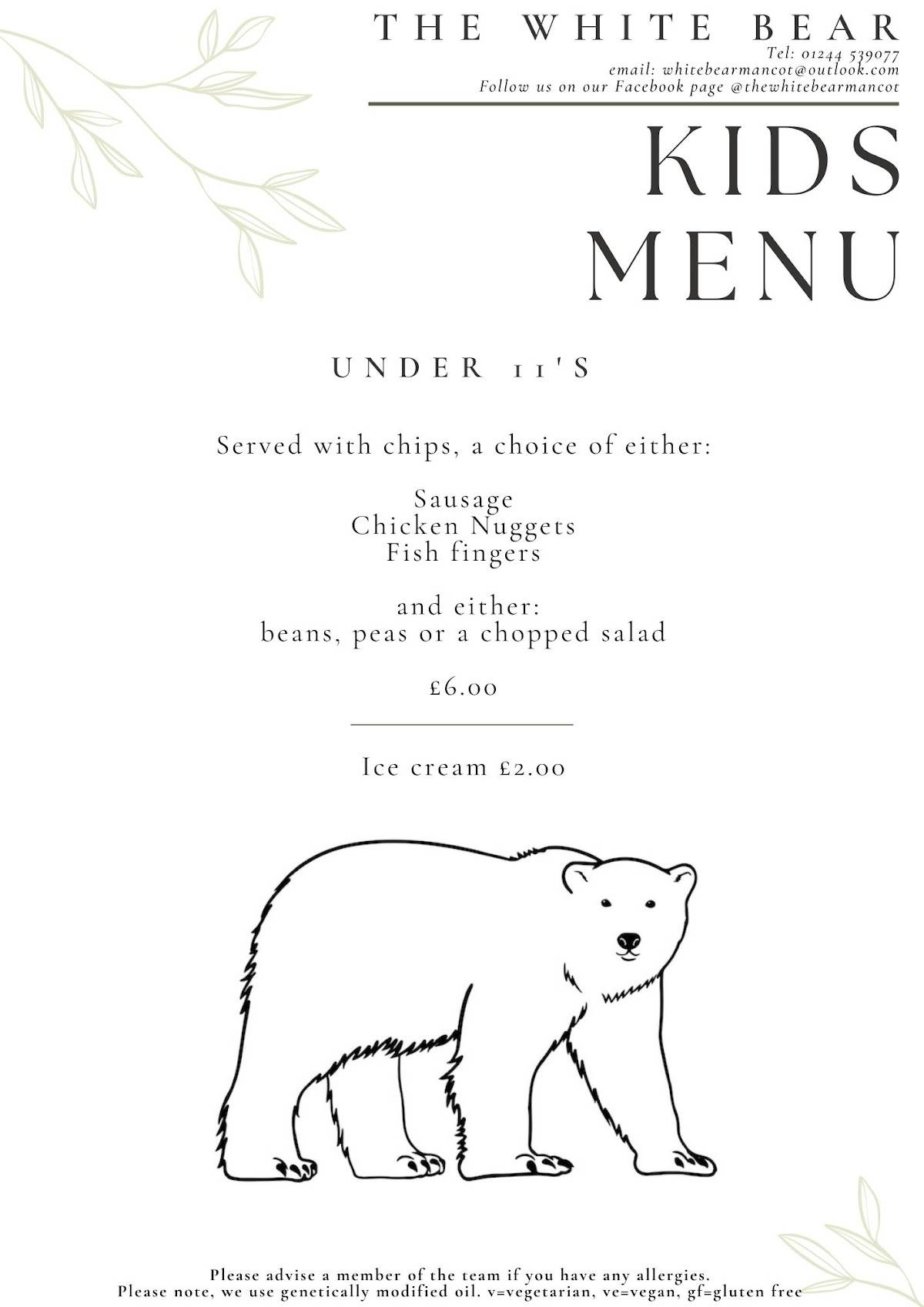 Menu at The White Bear pub & bar, Deeside