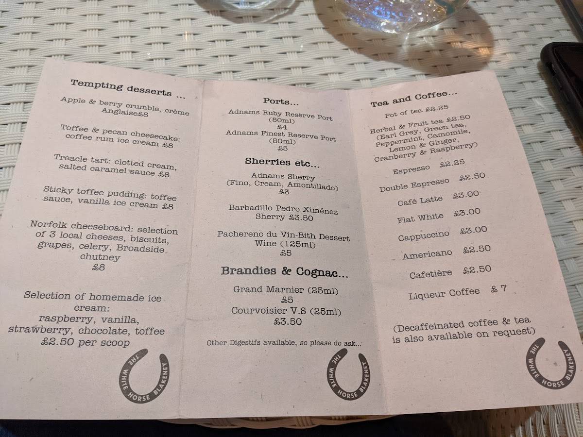 Menu at The White Horse pub & bar, Blakeney