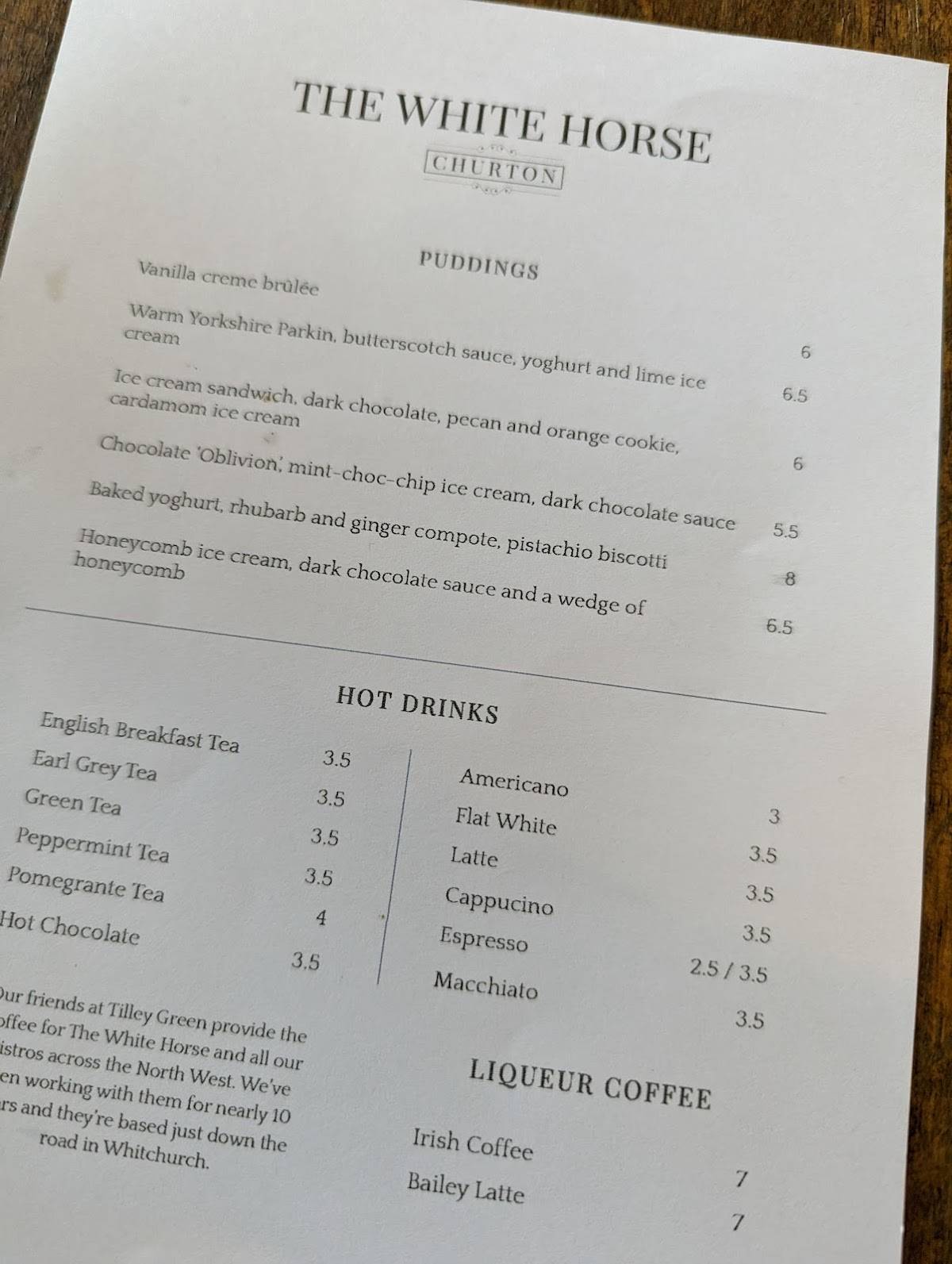 Menu at The White Horse in Churton pub & bar, Holt, Chester Rd