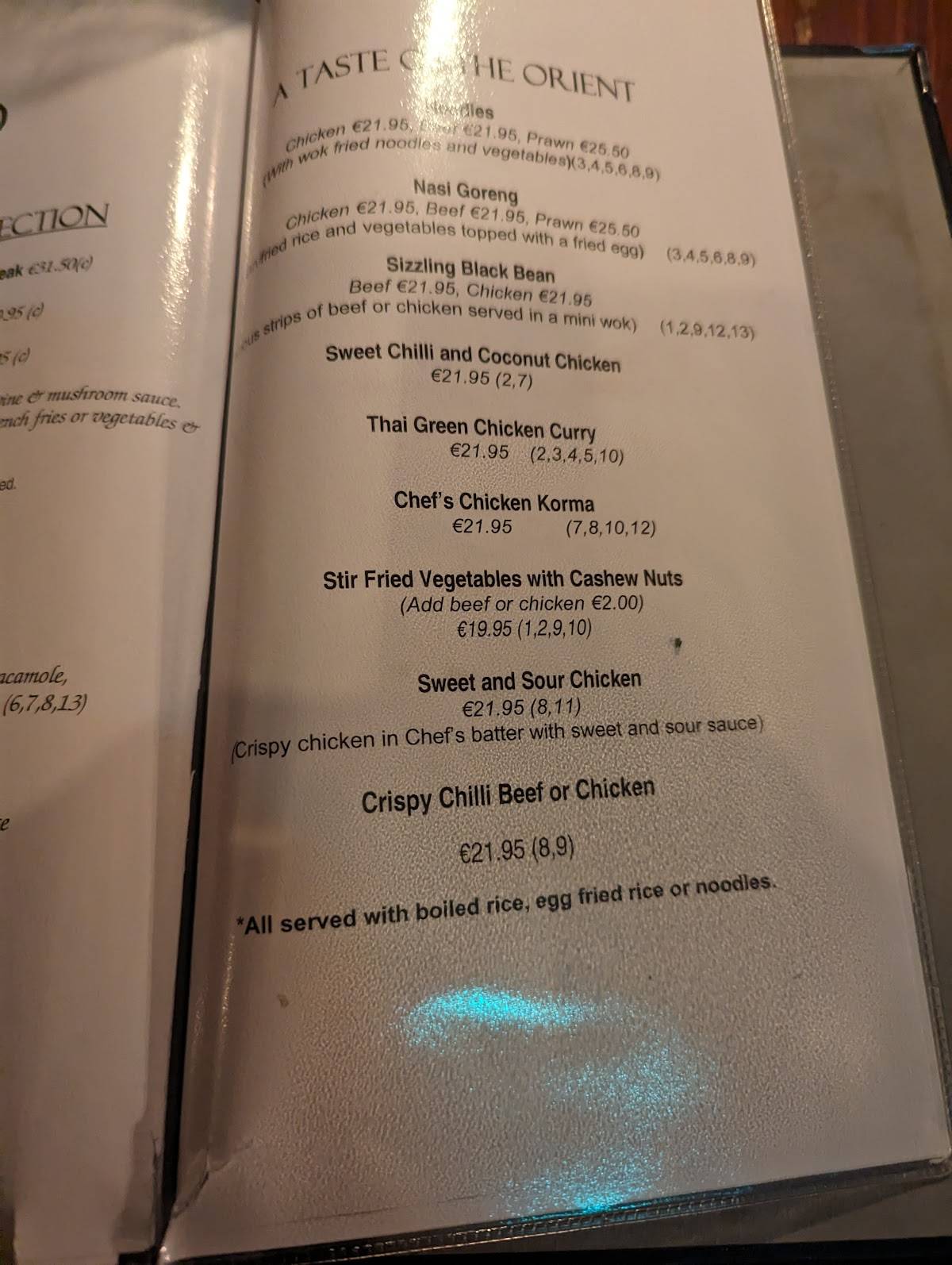 Menu at The White Lady Restaurant, Kinsale