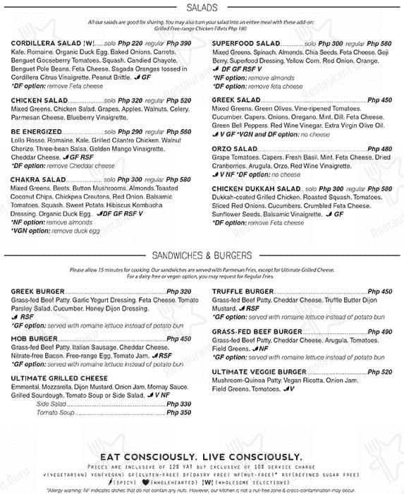 Menu at The Wholesome Table BGC restaurant, Taguig, Central Square