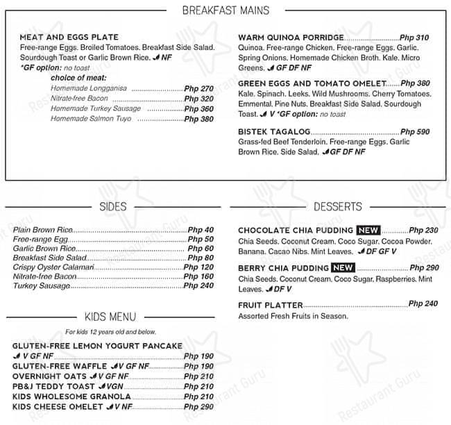 Menu at The Wholesome Table BGC restaurant, Taguig, Central Square