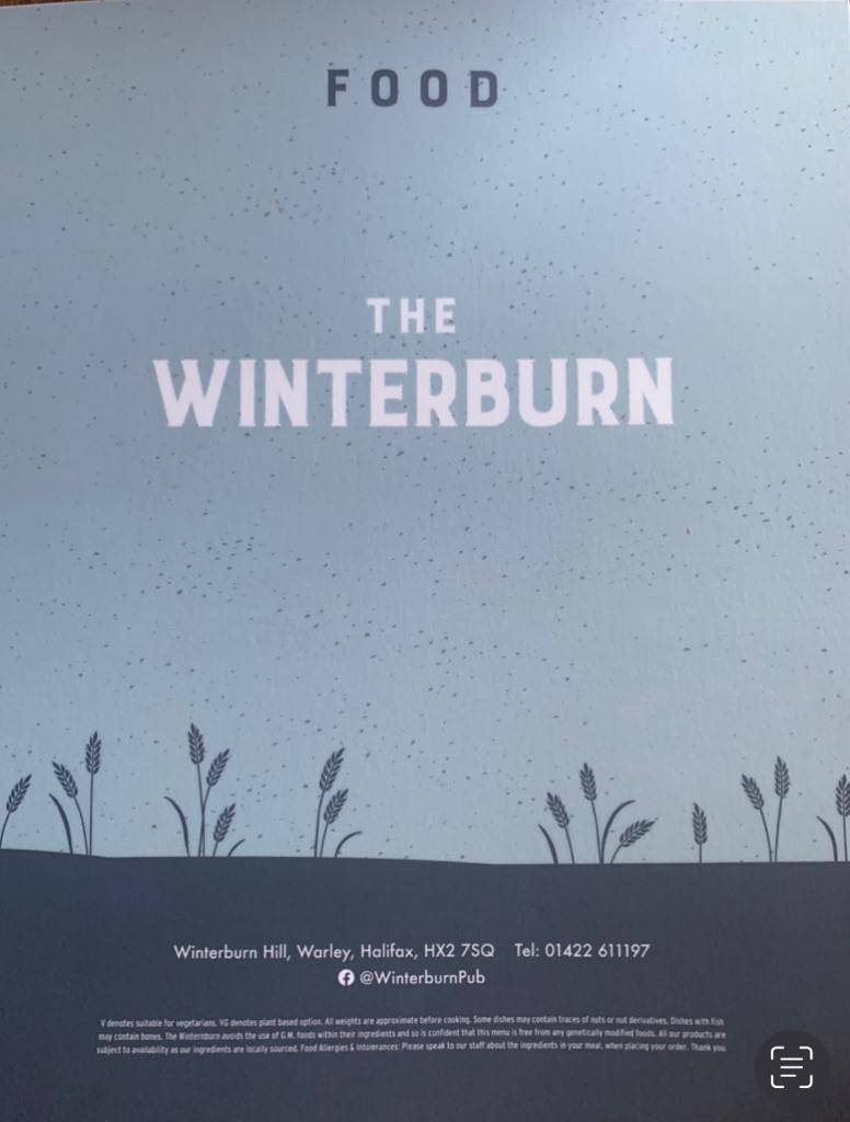 Menu at The Winterburn pub & bar, Halifax