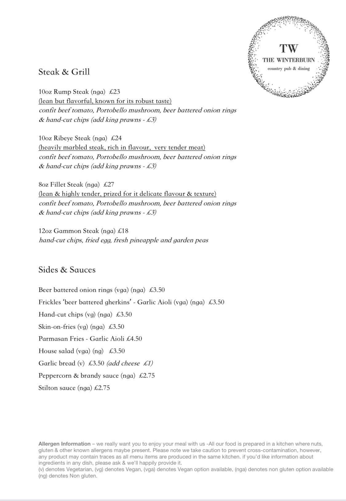 Menu at The Winterburn pub & bar, Halifax