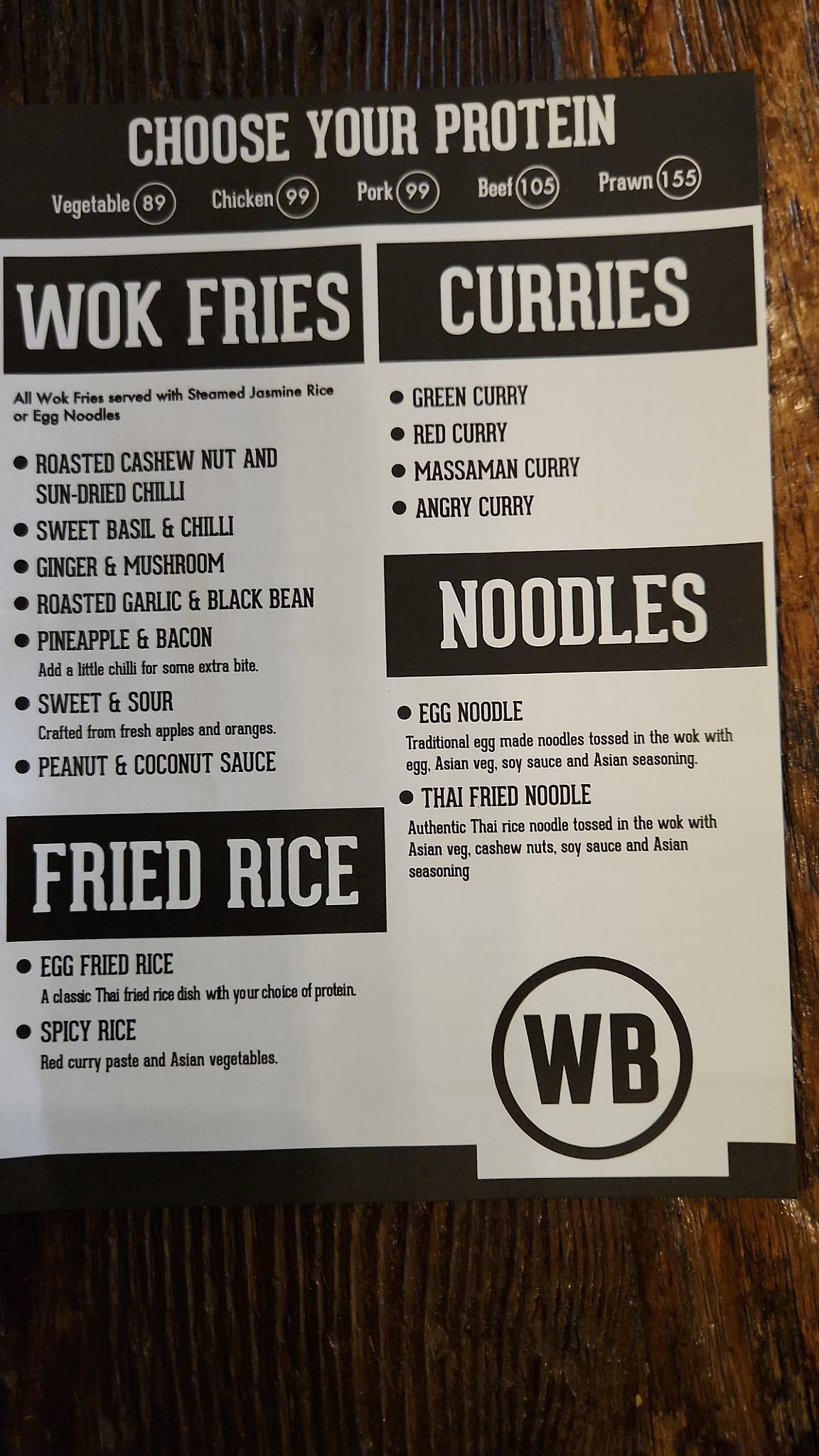 Menu at The Wok Box restaurant, Durban