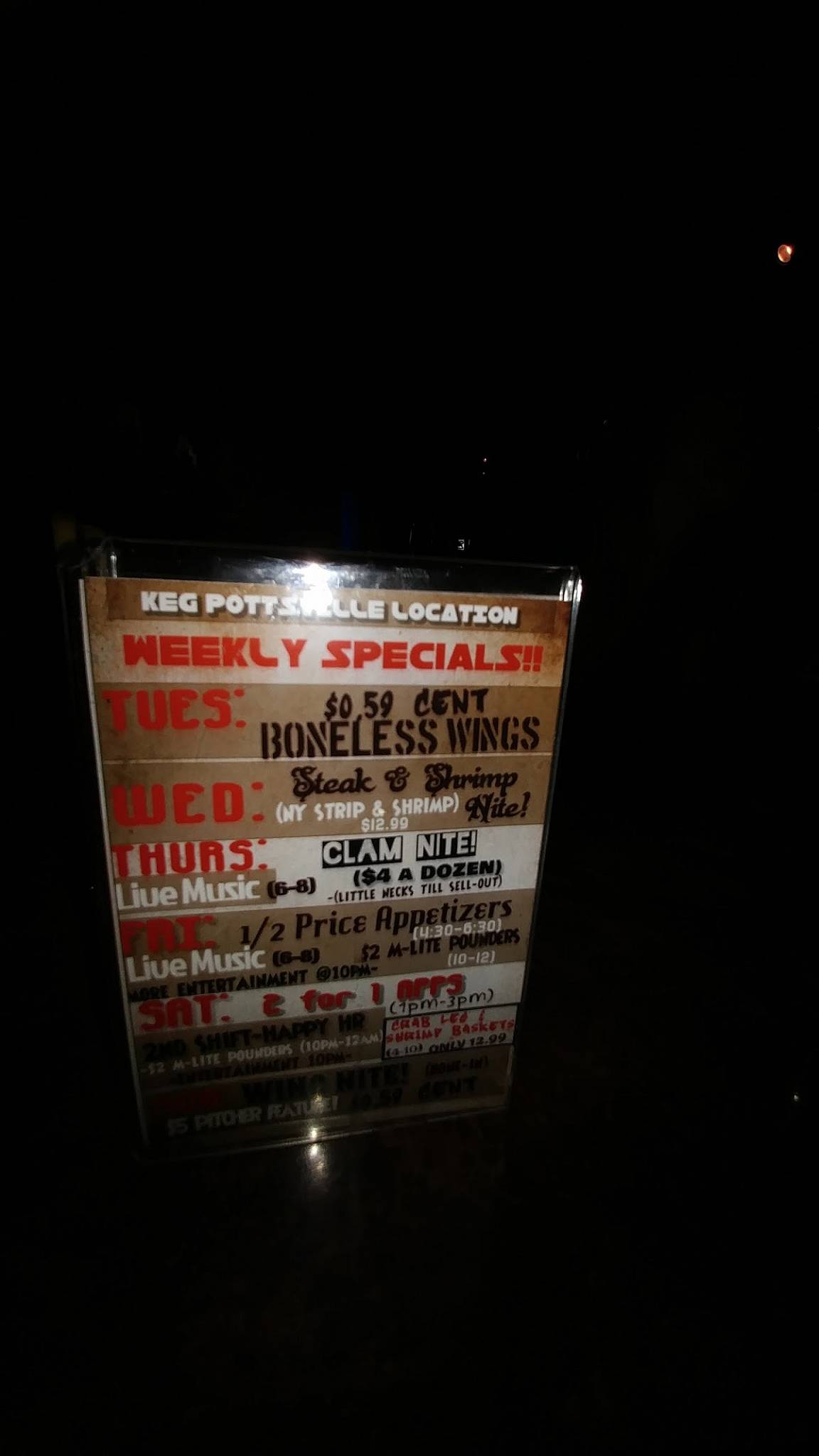 Menu at The Wooden Keg Tavern Pottsville pub & bar, Pottsville