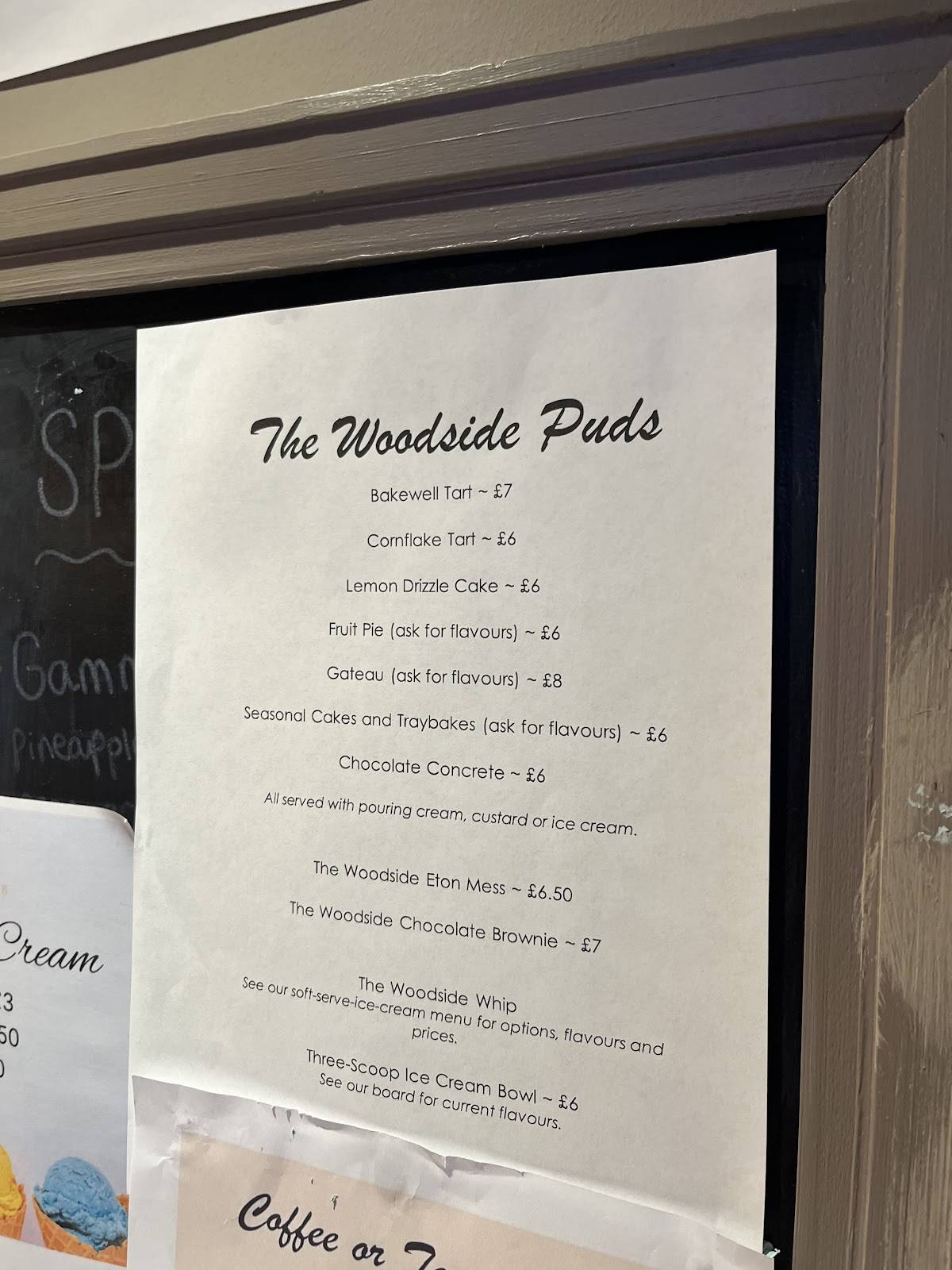 Menu at The Woodside pub & bar, Chesterfield